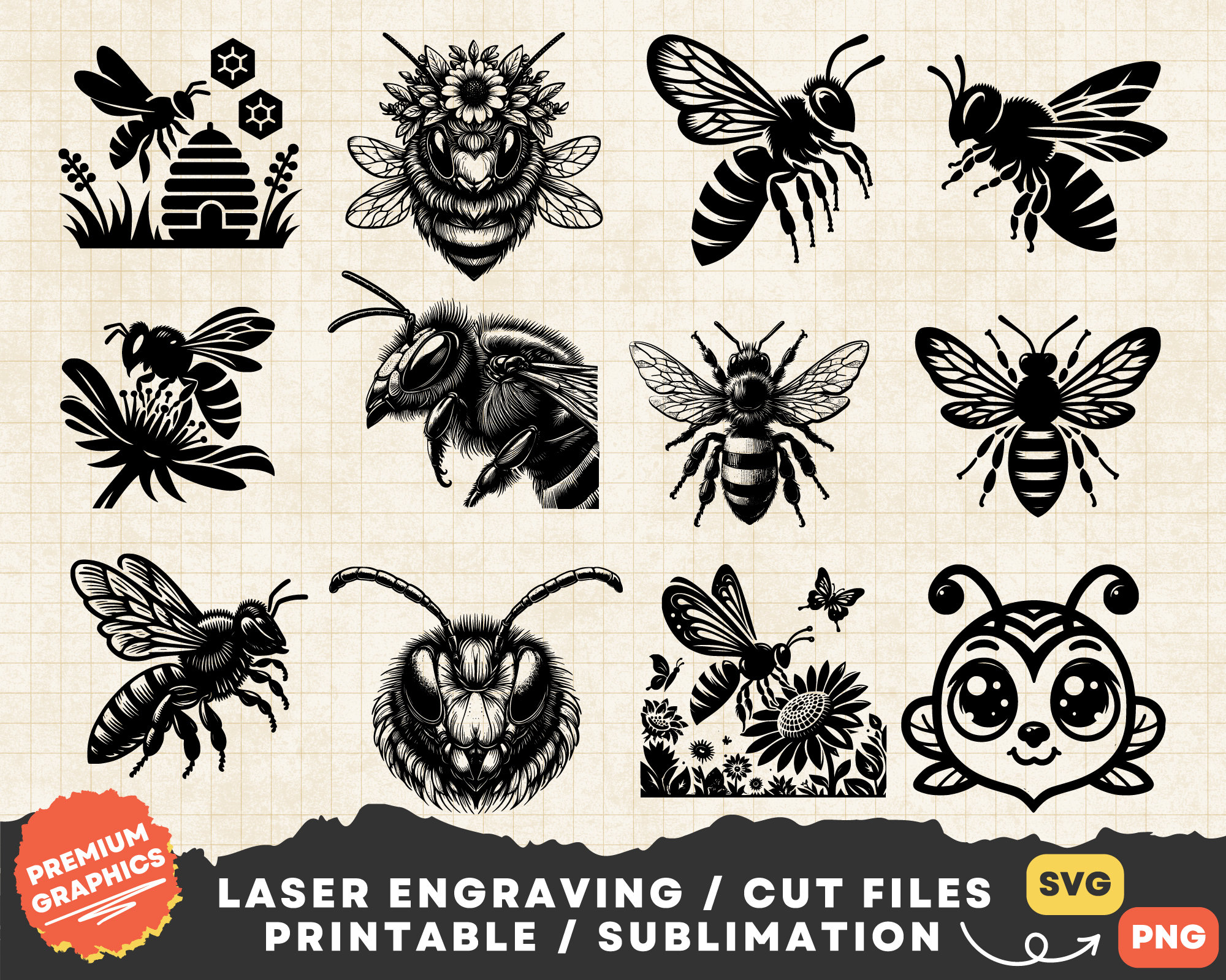 Bee Svg Bundle, Bee Svg, Clipart Bee Png Print, Bee Head Svg, Bee Face ...