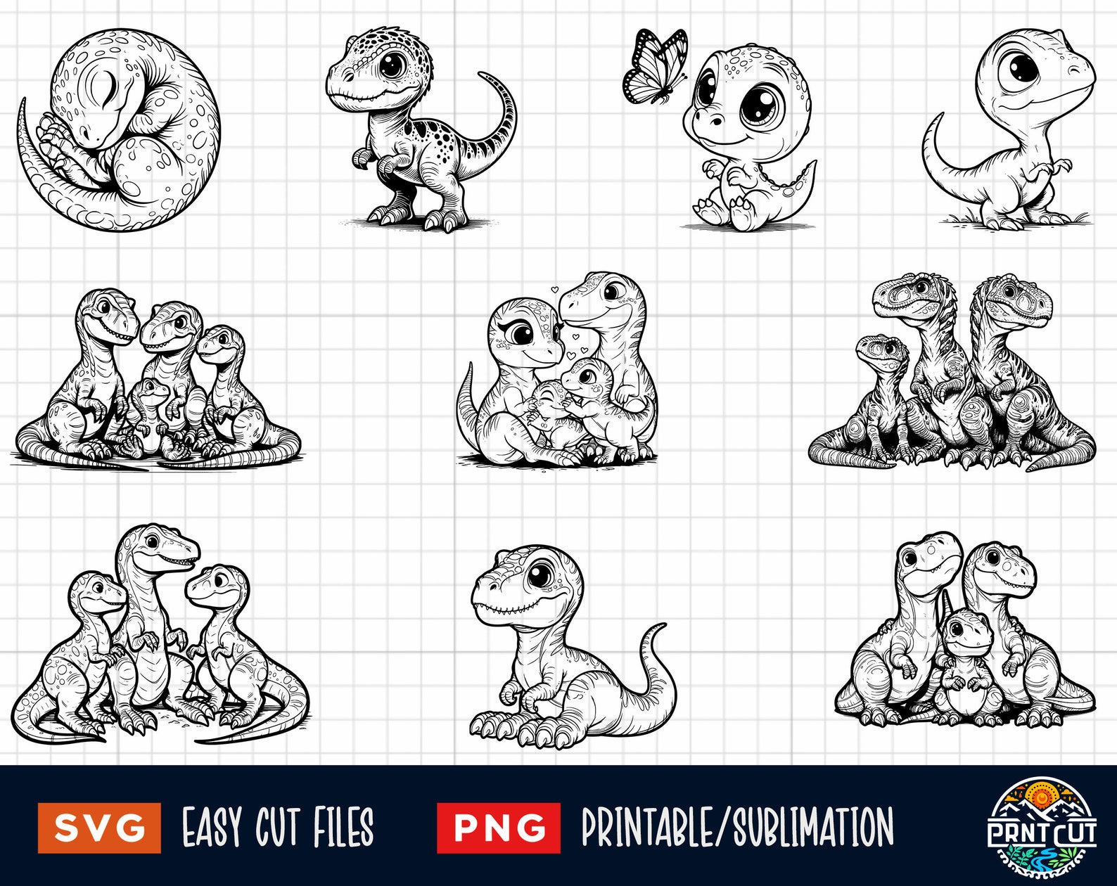 Raptors Svg Png Bundle, Raptor Svg, Baby Raptor Family Svg, Dinosaur ...