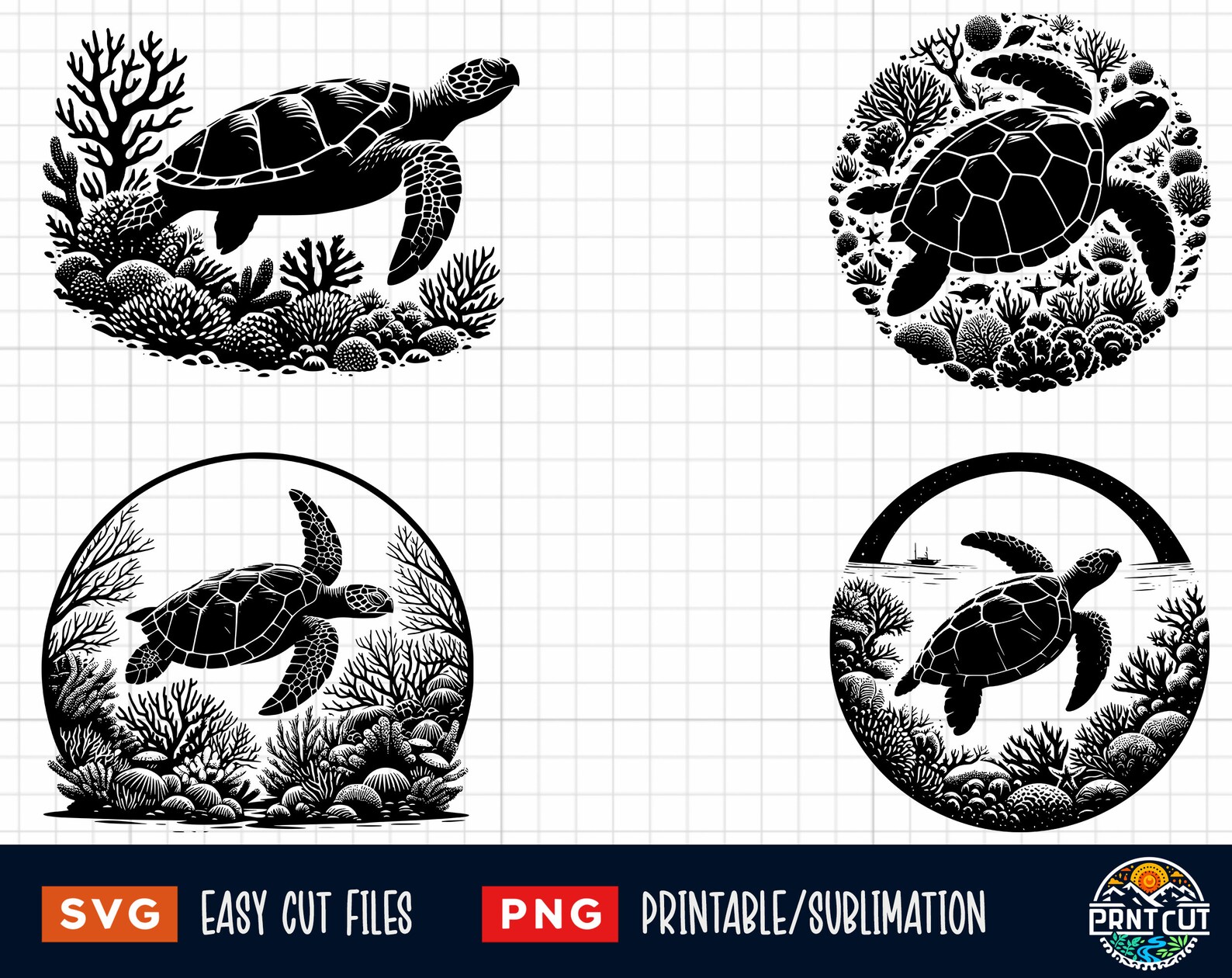 9 Sea Turtles Svg Png Bundle, Sea Turtle Svg, Underwater Svg, Tortoise ...