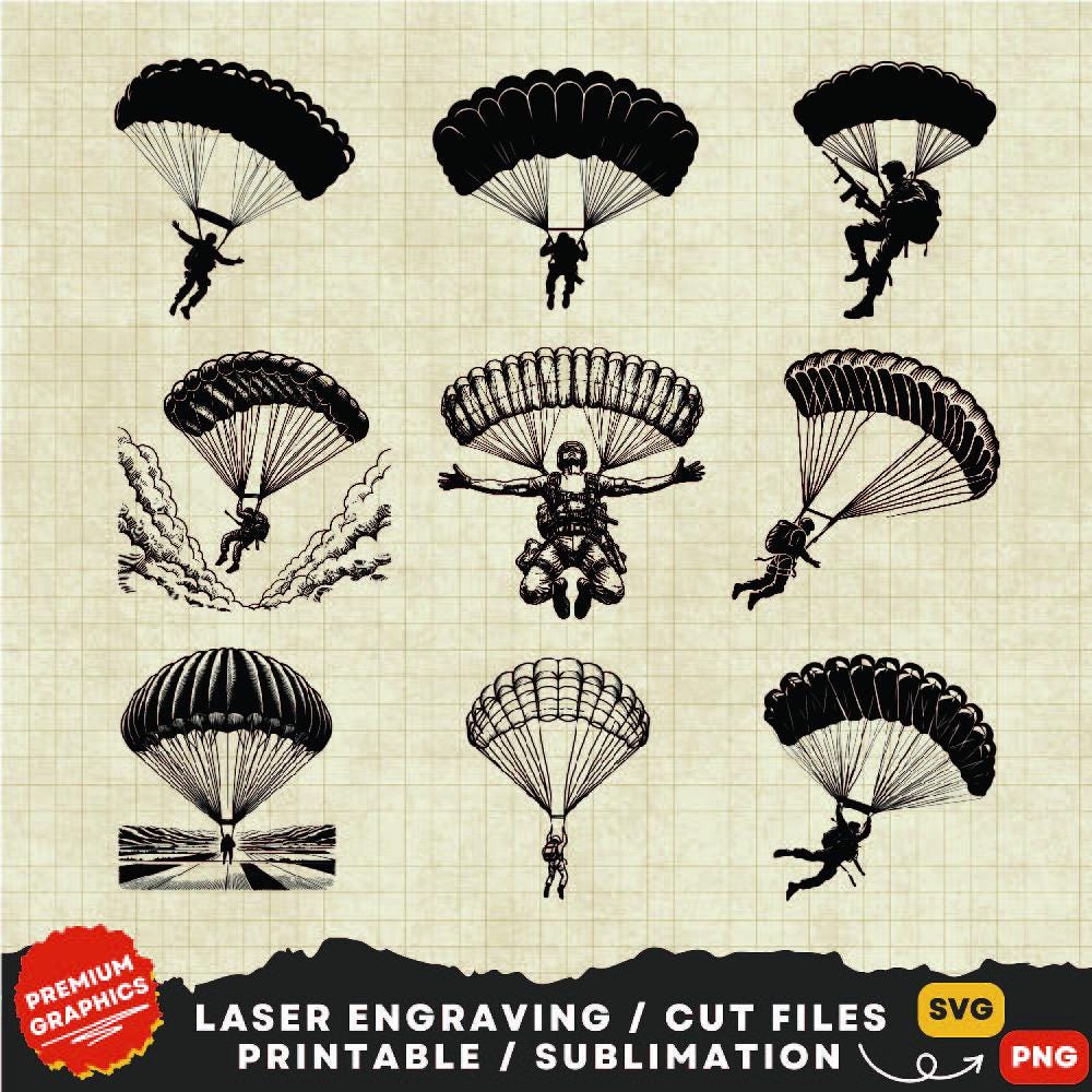 Paratrooper Svg Bundle, Parachute Svg, Paratrooper Laser Cut, Paramotor ...