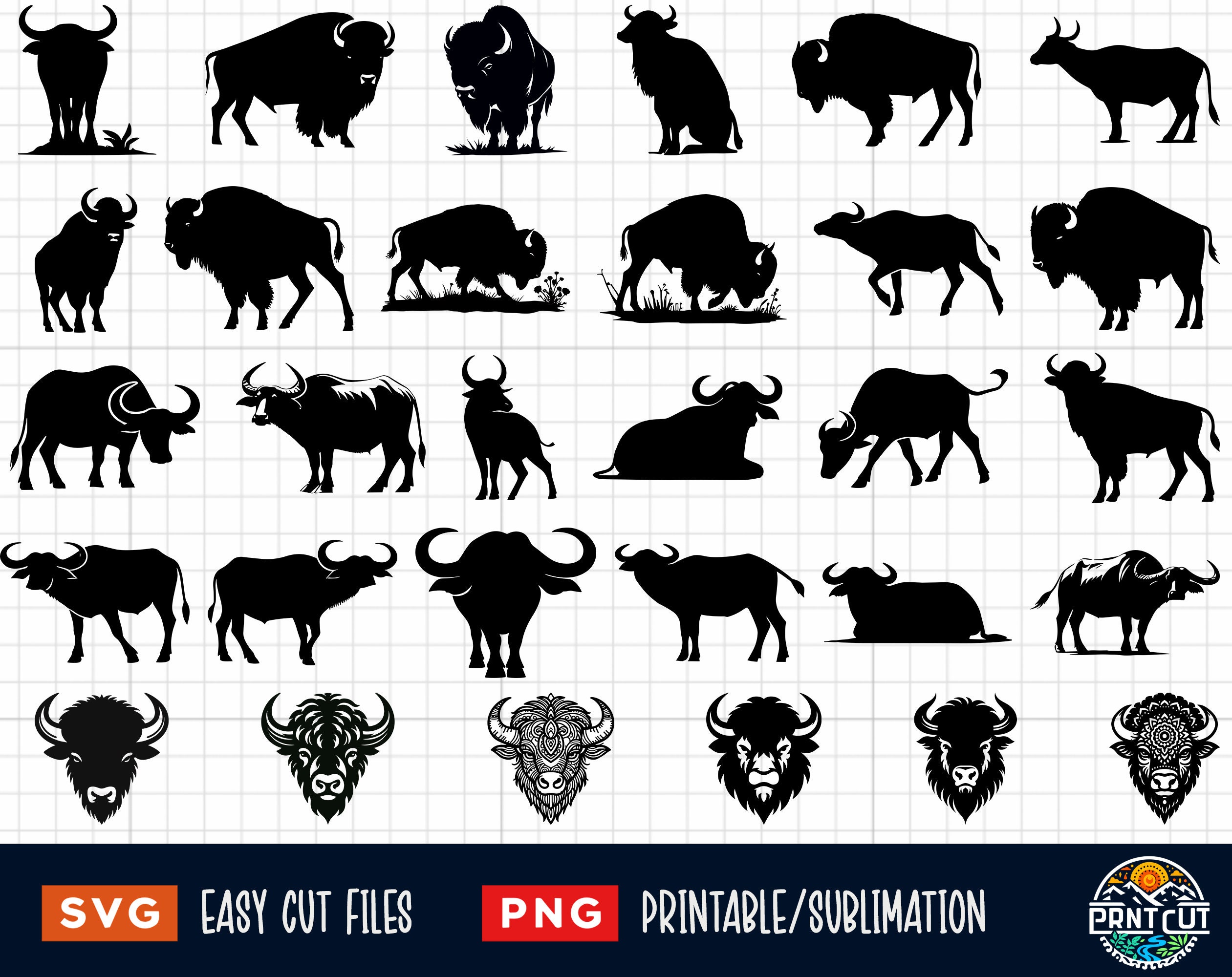 30 Bison SVG Bundle, Bison Svg, Buffalo Svg, Bison Png, Bison Head Svg ...