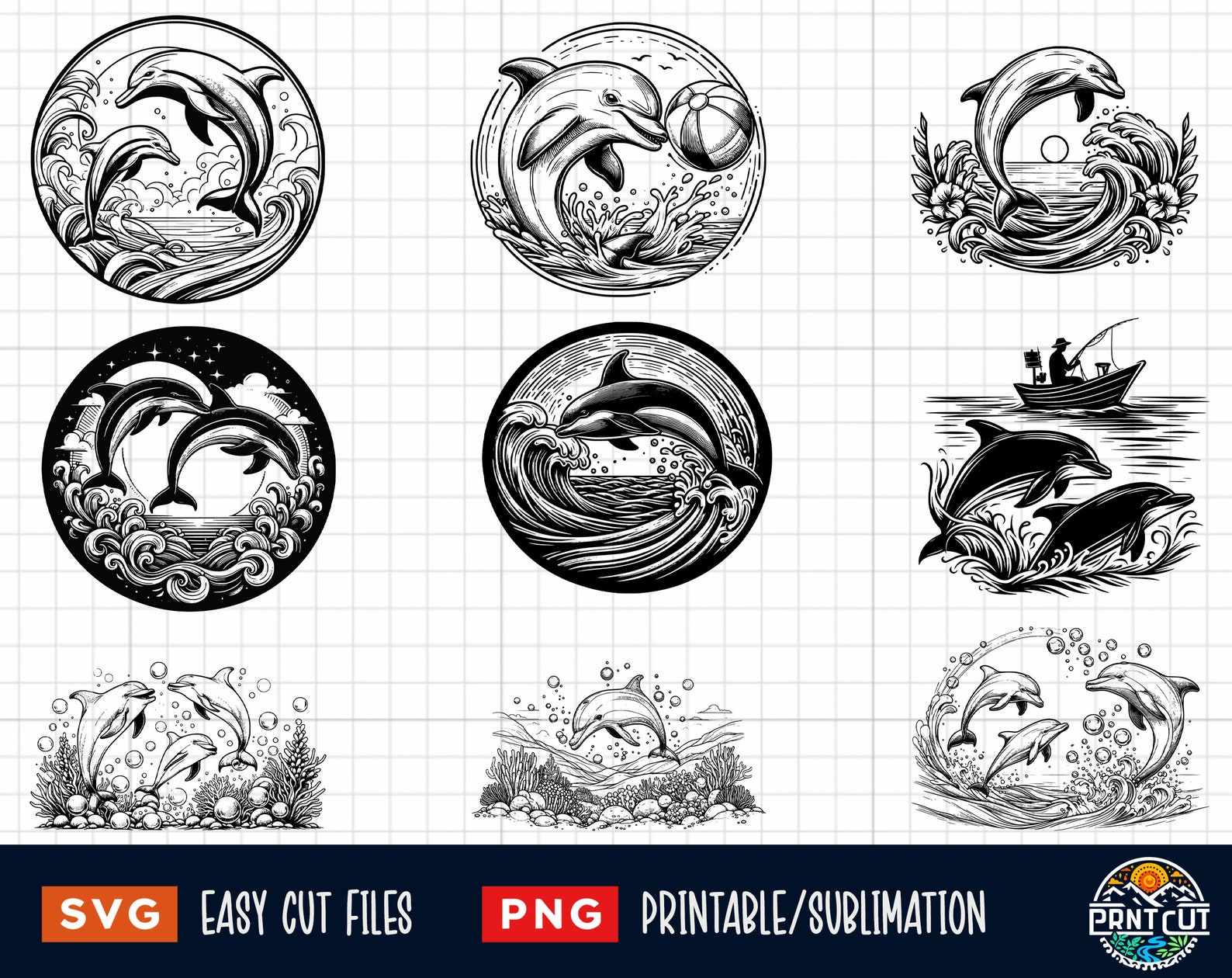 25 Dolphin SVG PNG, Dolphin Scene Svg, Dolphin Heart Svg, Ocean Scene ...