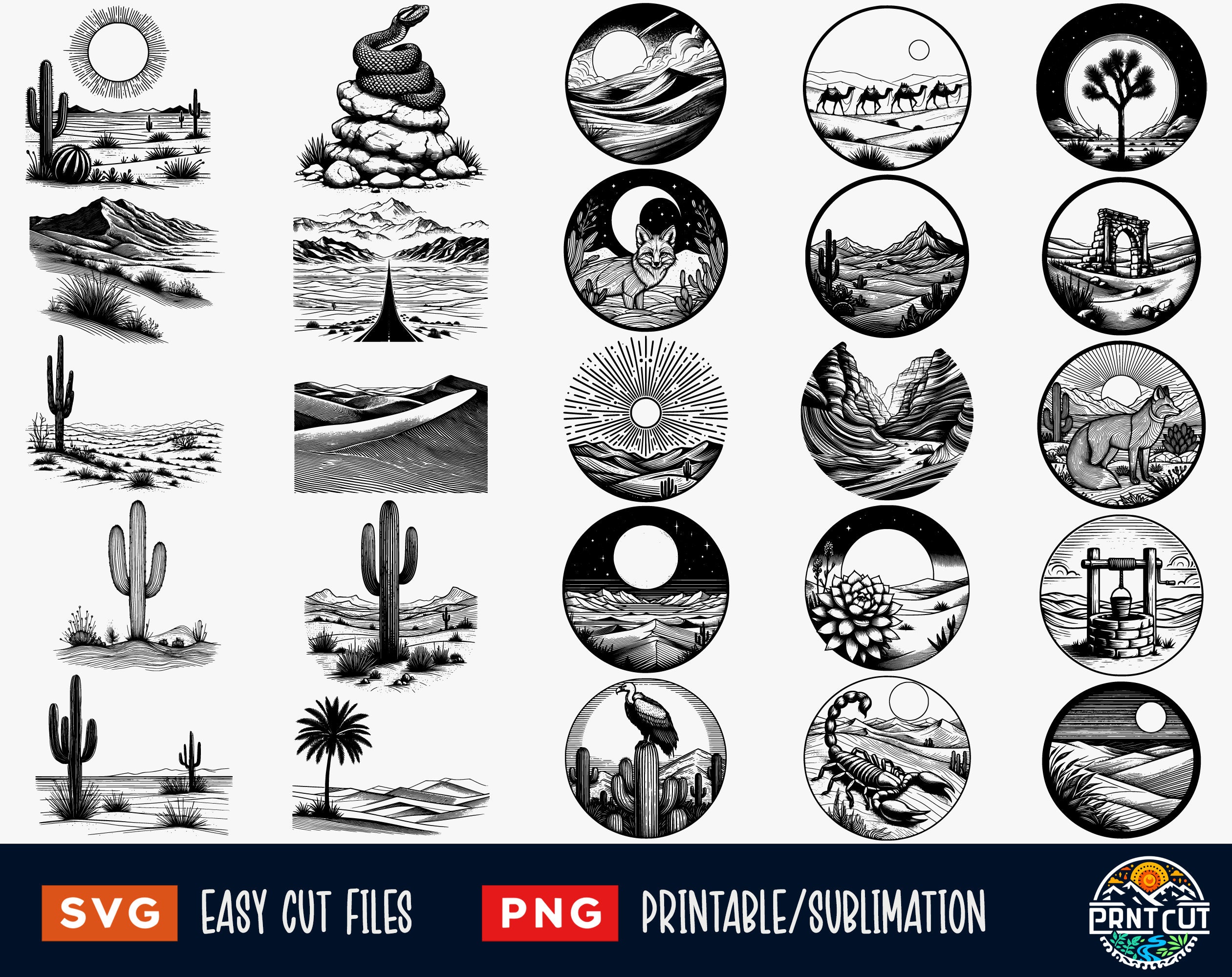 25 Desert Scene SVG Bundle, Desert Svg, Desert Landscape Clipart ...