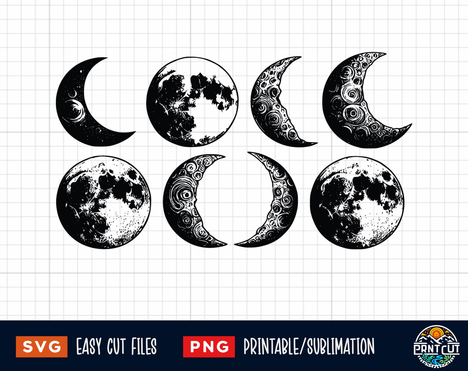 8 Moon Svg Bundle, Moon Phase SVG Png, Lunar Phases Svg, Moon Phase ...