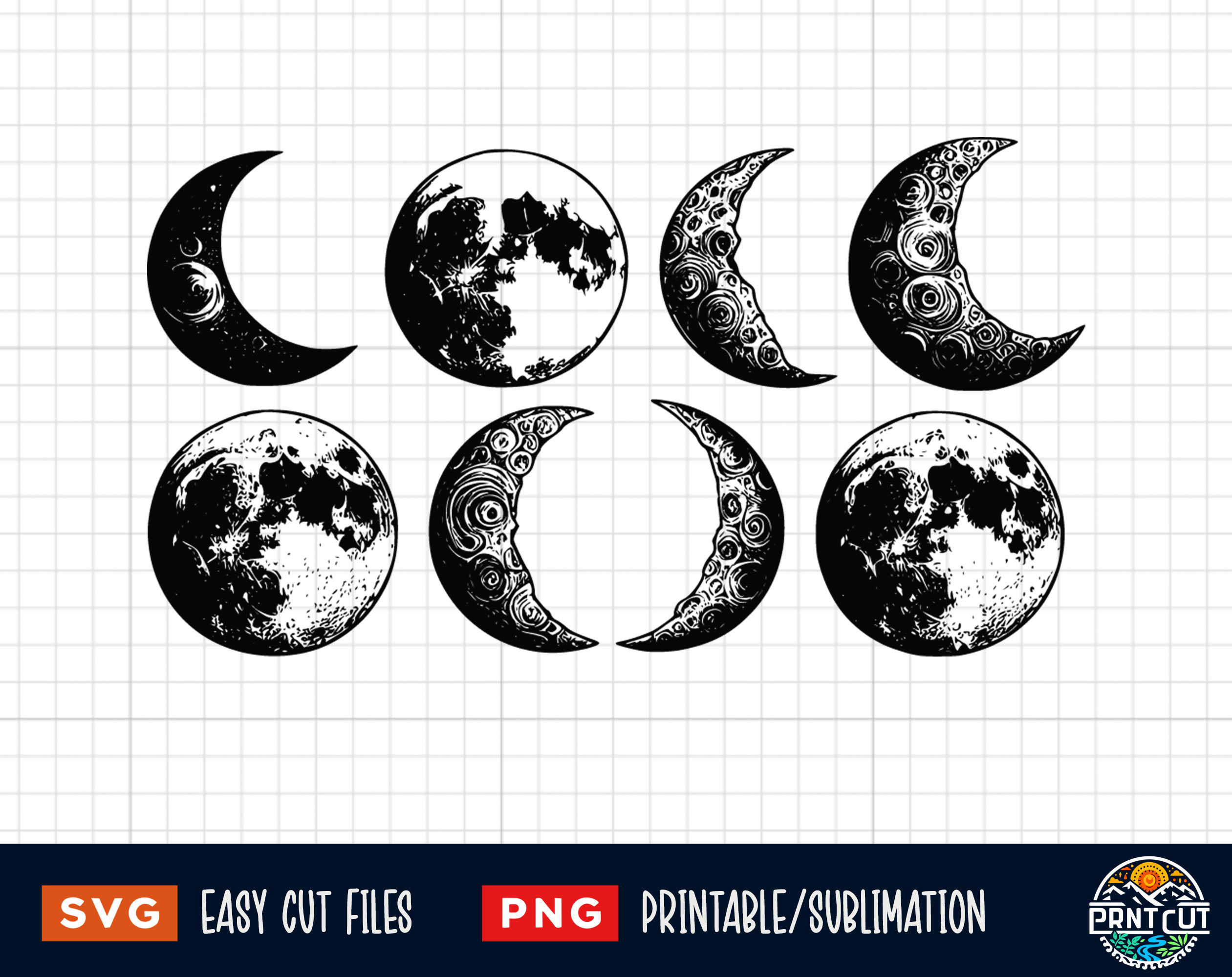 8 Moon Svg Bundle, Moon Phase SVG Png, Lunar Phases Svg, Moon Phase ...