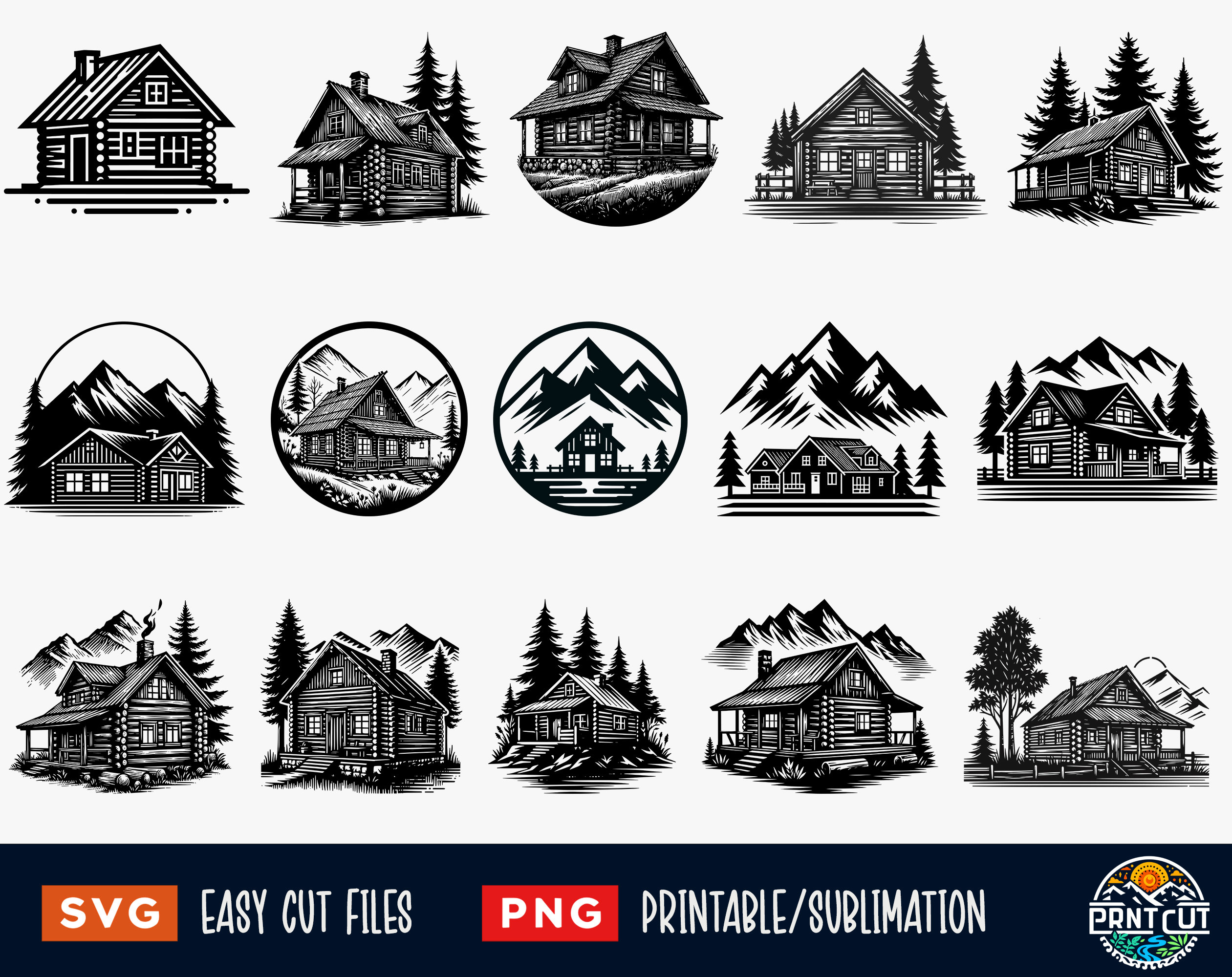 15 Log Cabin Svg Png Bundle, Mountain House Svg, Wood House Svg, House ...