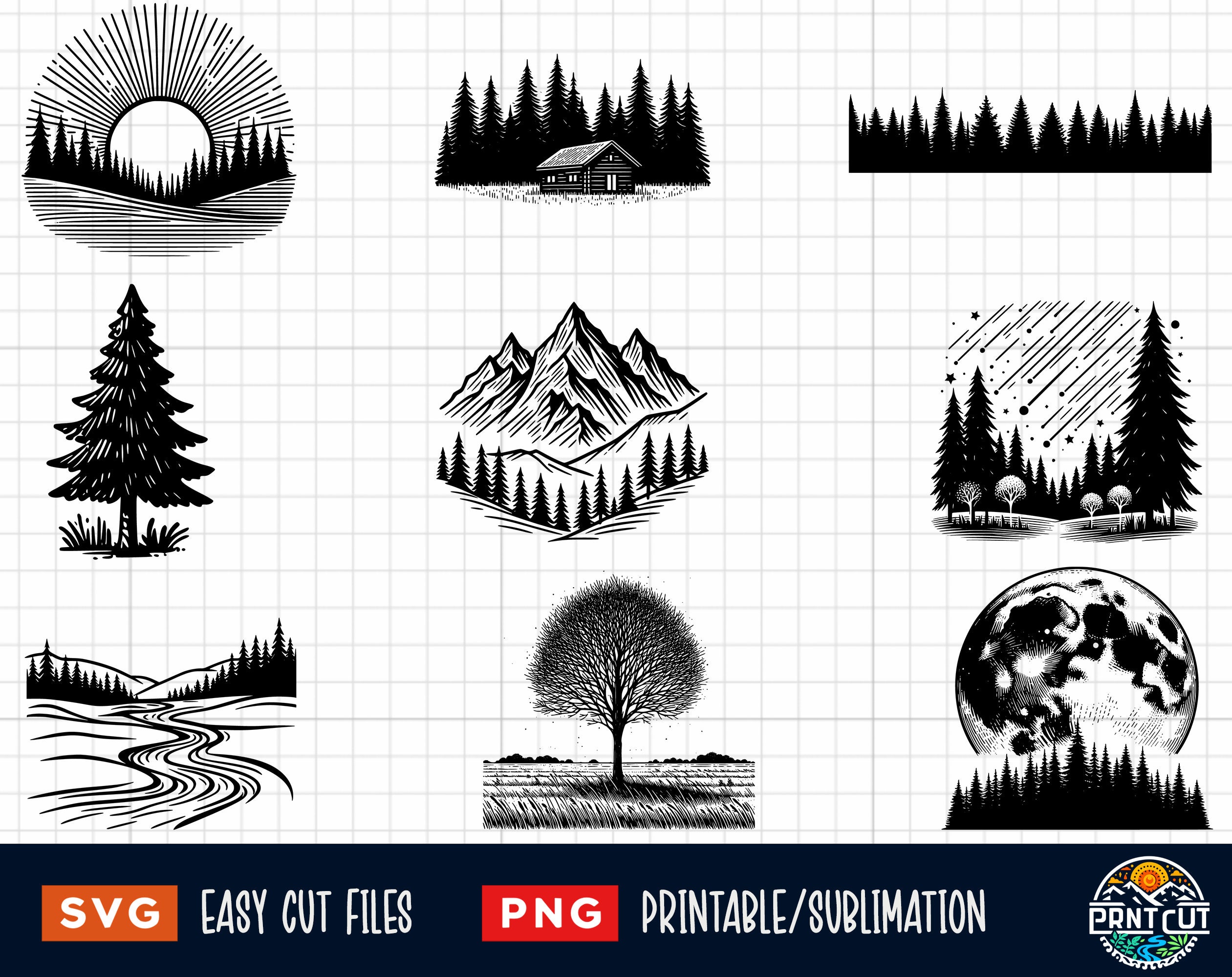 25 Forest Scene Svg Png, Forest Svg, Forest Laser Files, Forest Sunset ...