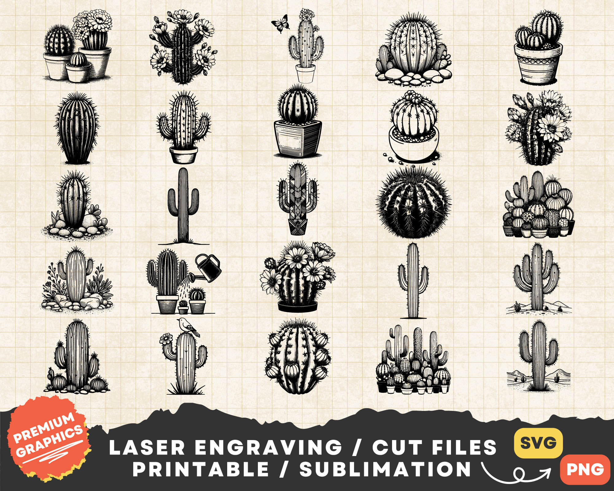 Cactus Svg Bundle, Cactus Scene Svg, Clipart Cactus Png, Cactus Print ...