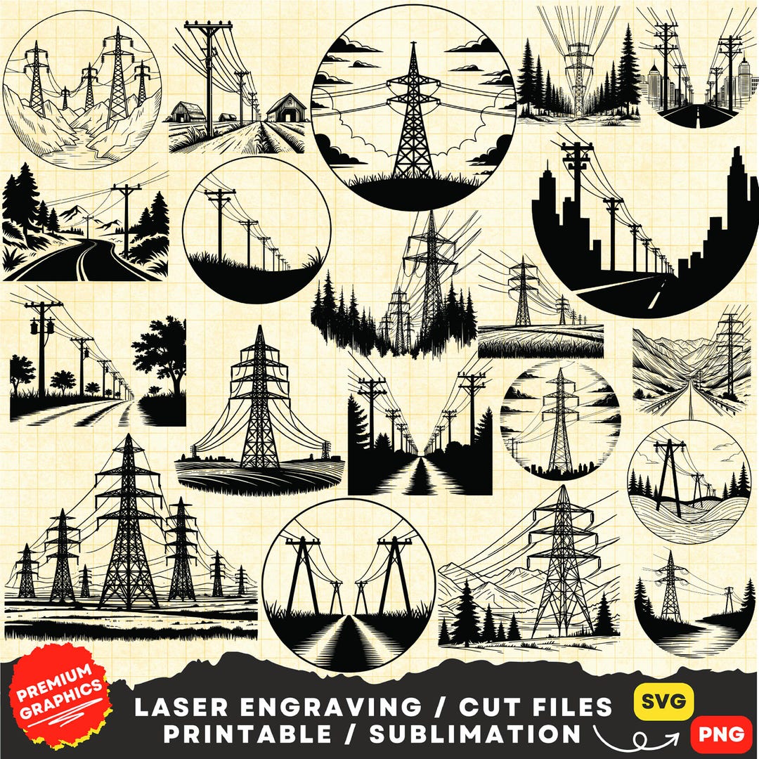 20 Urban Power Lines Svg, Utility Pole Svg, Electric Transmission ...