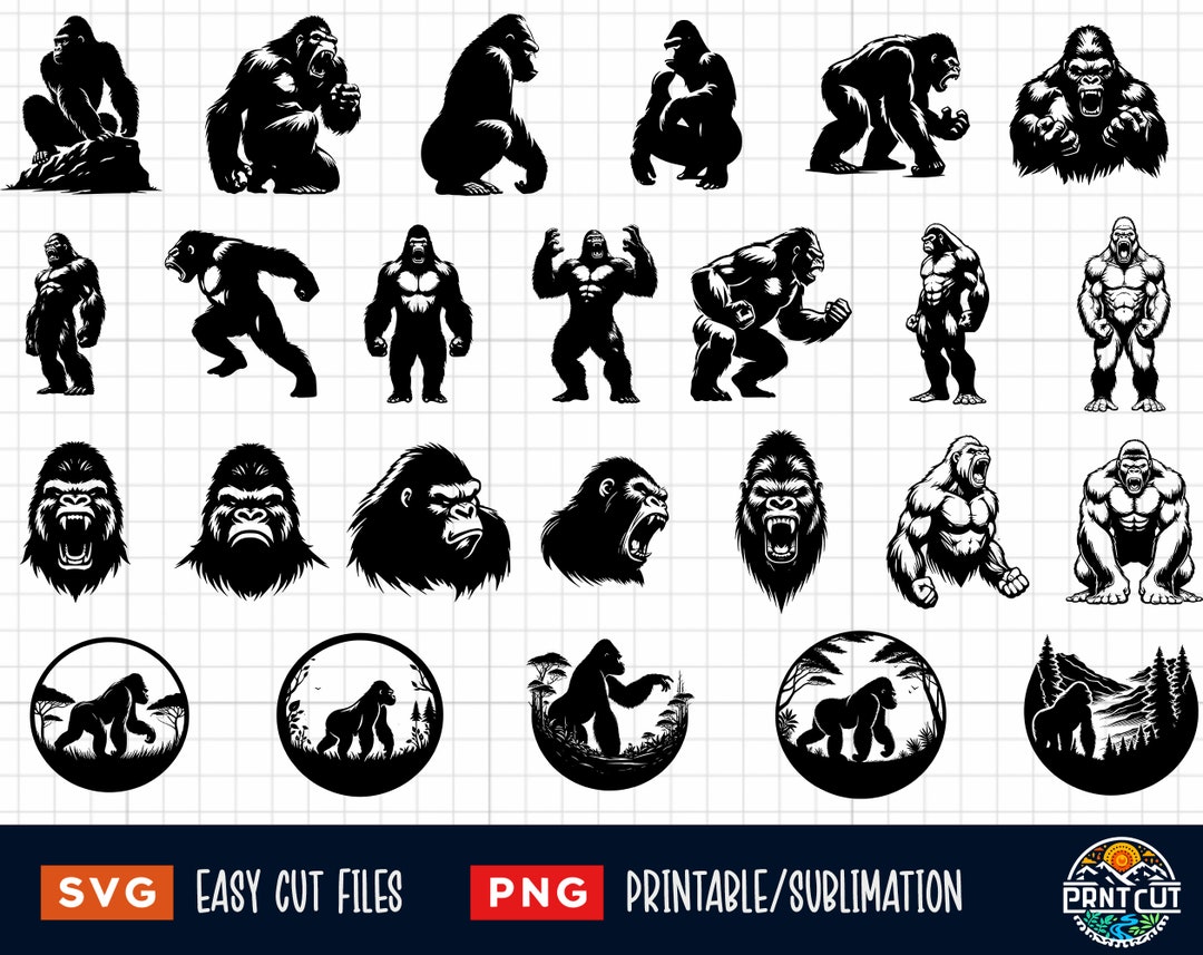 25 Gorilla Bundle, Angry Gorilla Svg, Gorilla Head Svg, Gorilla Cut ...