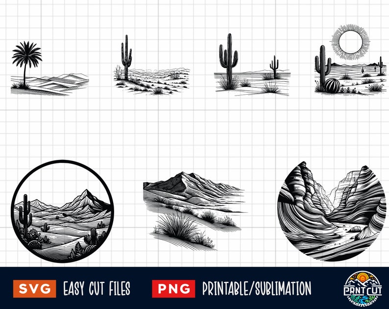 25 Desert Scene SVG Bundle, Desert Svg, Desert Landscape Clipart ...