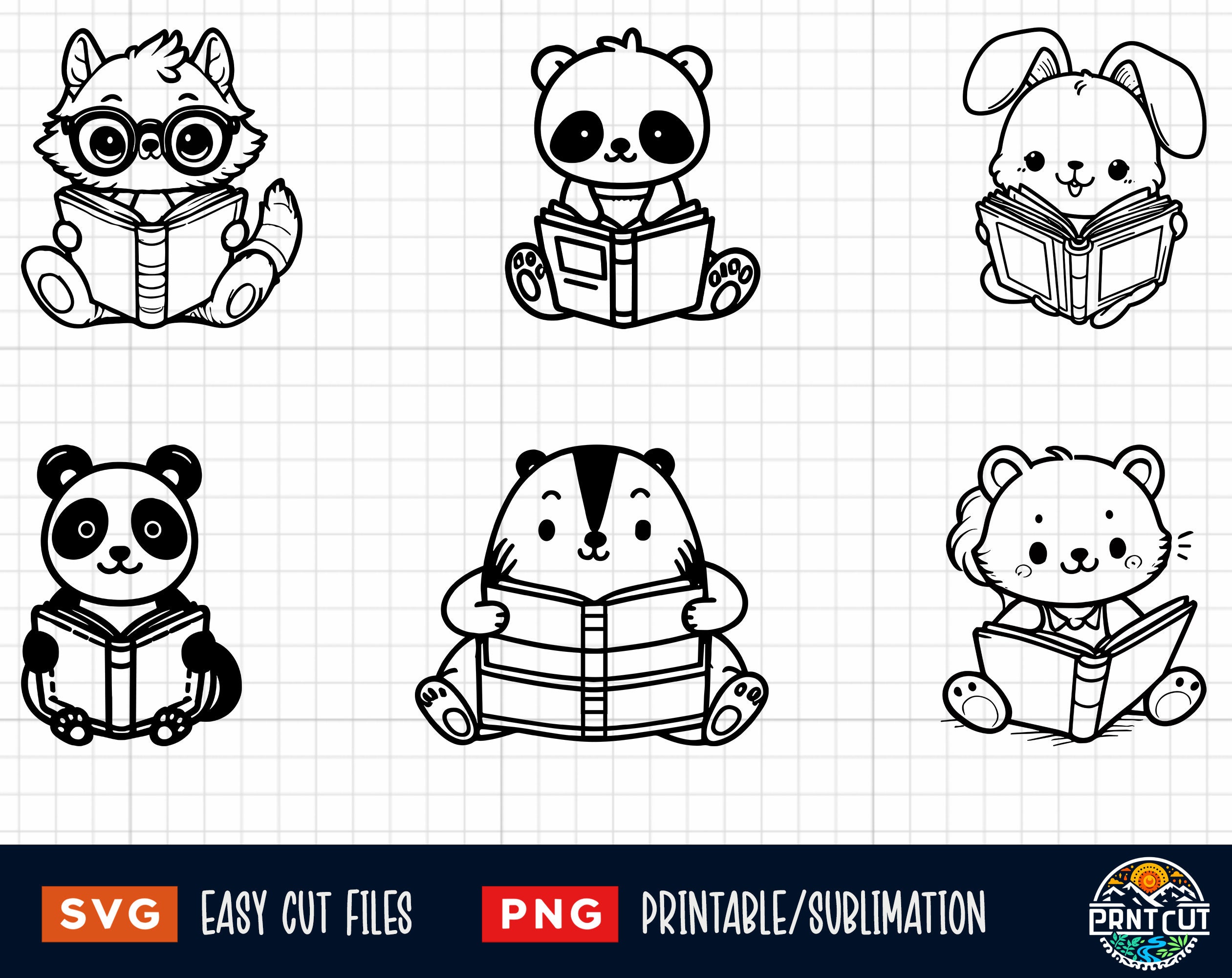 Cute Animal Reading Books Svg, Animal Book Svg, Animal Book Png, Animal ...