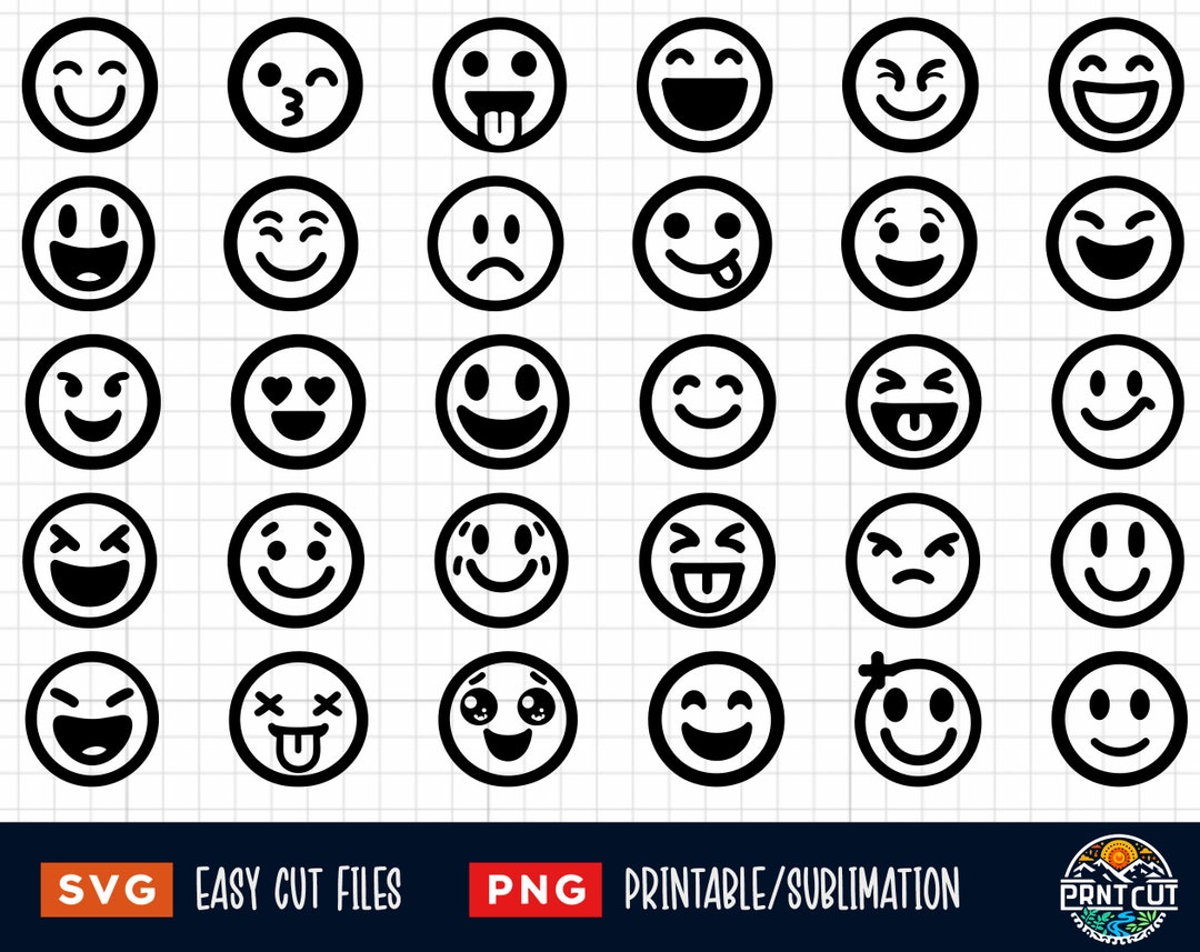 30 Emoji Svg Png Bundle, Emoji Svg, Emoji Png, Smiley Face Svg, Smiley ...