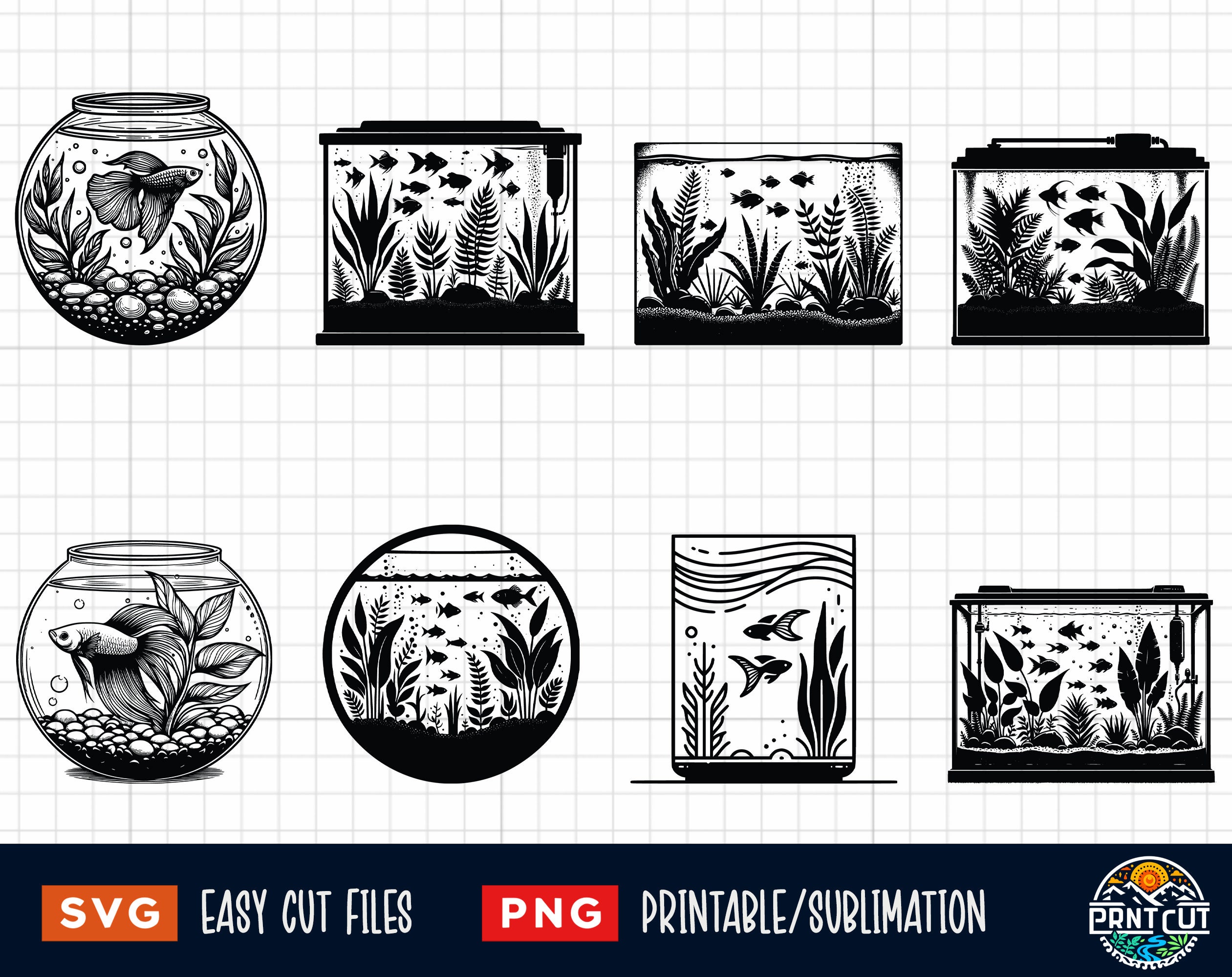 30 Aquarium SVG PNG Bundle, Aquarium Svg, Fish Tank SVG, Fish in ...