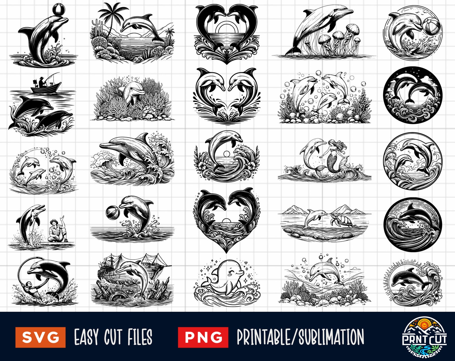 25 Dolphin SVG PNG, Dolphin Scene Svg, Dolphin Heart Svg, Ocean Scene ...