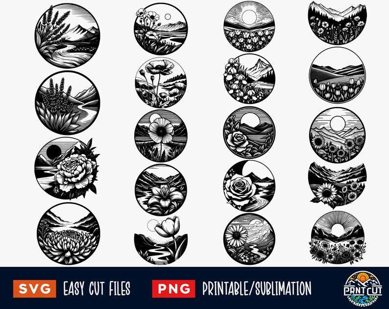 25 Flower Scene SVG Bundle, Flower LASER Cut File, Floral LASER File ...