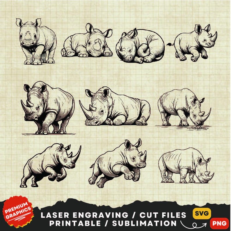 Rhinoceros Svg Bundle, Rhinoceros Svg, Rhinoceros Silhouette ...