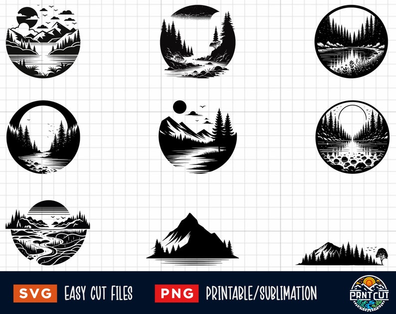 15 Landscape Svg Png, Forest Scene Svg, Landscape Laser Files, Sunset ...