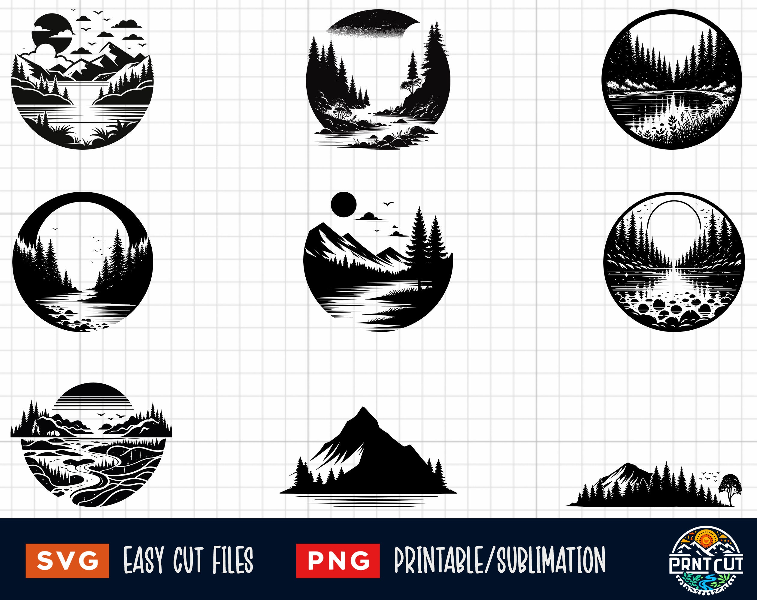 15 Landscape Svg Png, Forest Scene Svg, Landscape Laser Files, Sunset ...