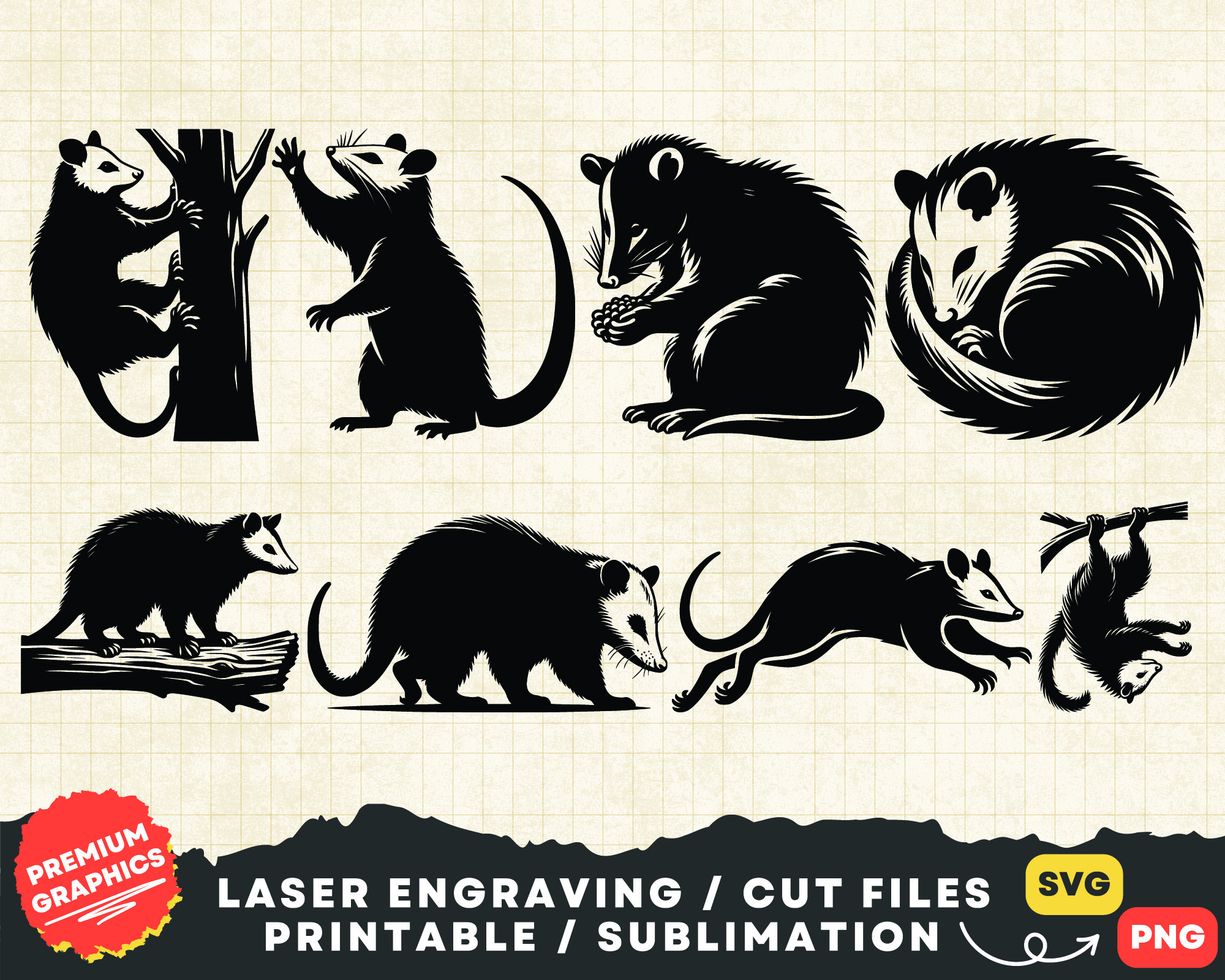 Possum Svg Bundle, Opossum Svg, Clipart Opossum Png Print, Opossum Head ...