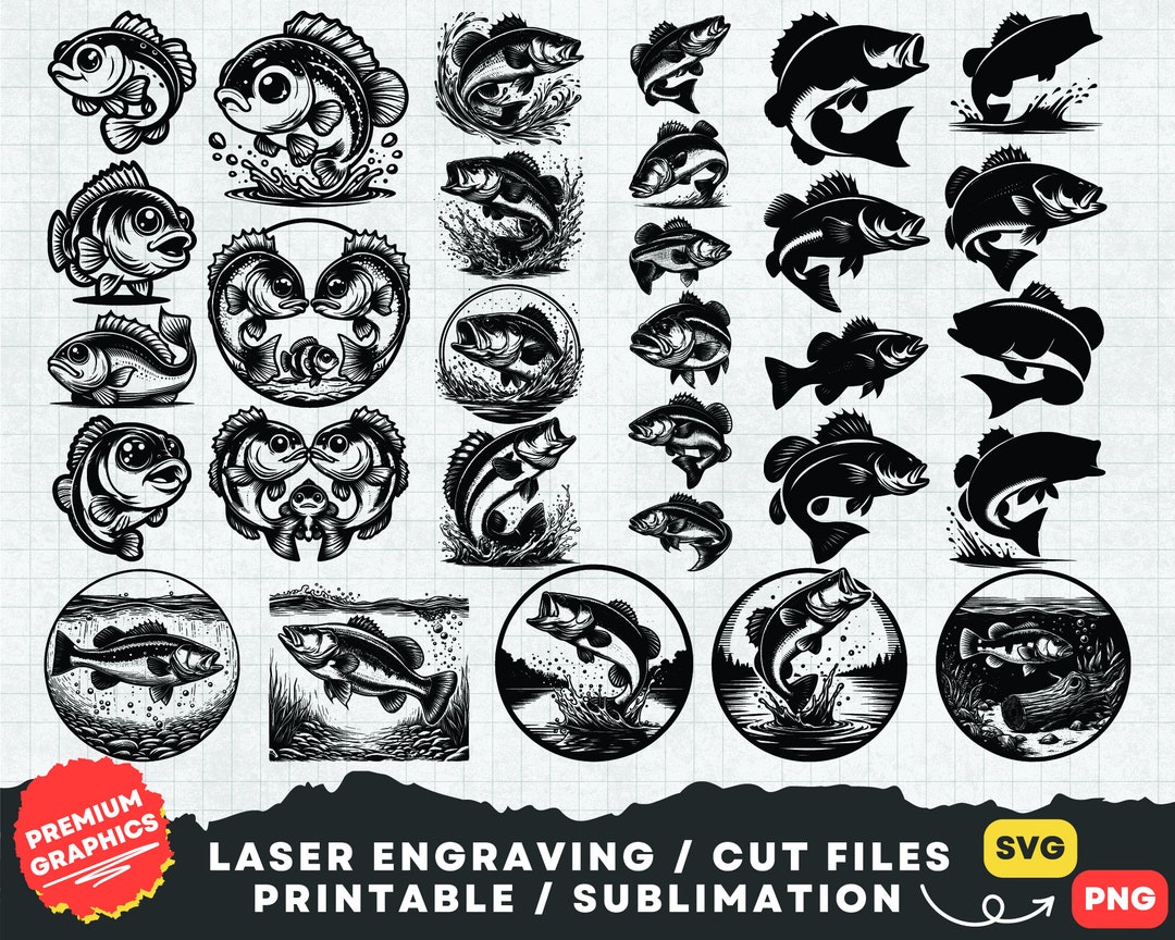 30 Bass Svg Bundle, Bass Fish Svg, Bass Fishing Svg, Clipart Bass Png ...