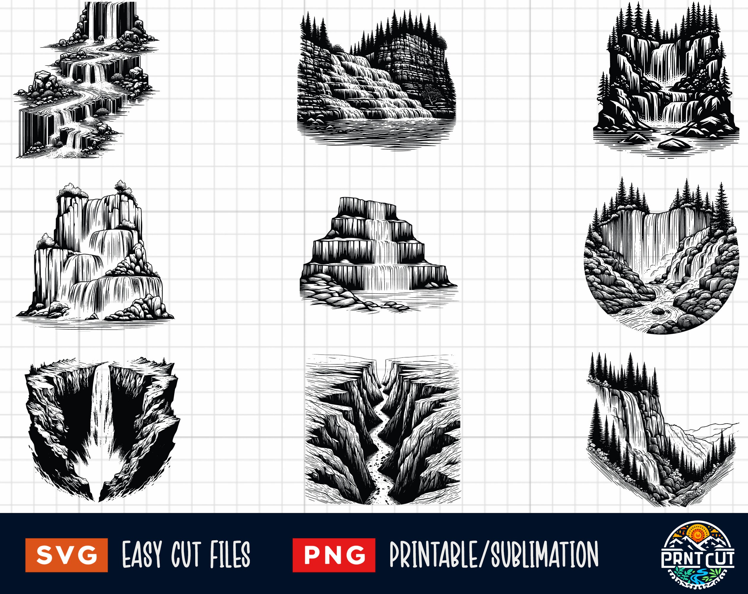 25 Waterfall SVG Png Bundle, Spring Falls Svg, Virginia Niagara Water ...