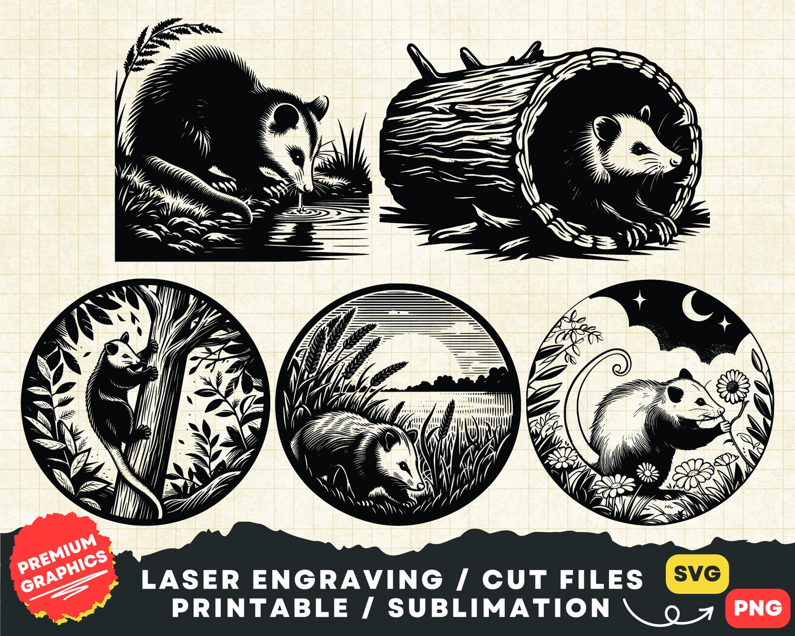 Possum Svg Bundle, Opossum Svg, Clipart Opossum Png Print, Opossum Head ...