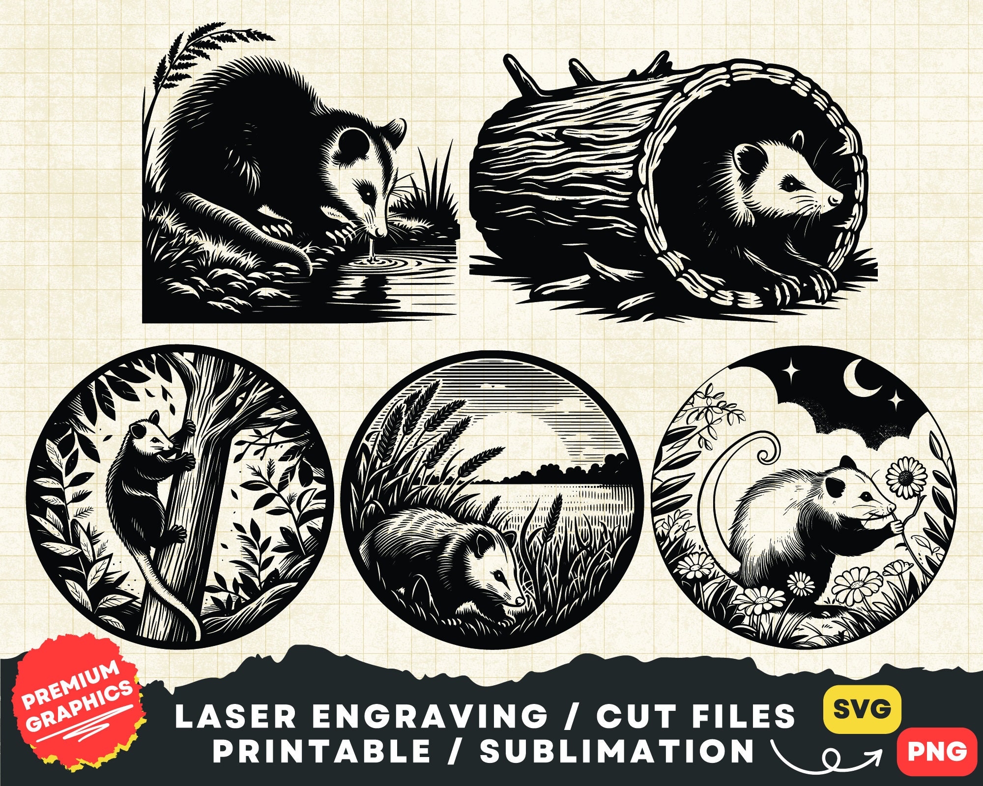 Possum Svg Bundle, Opossum Svg, Clipart Opossum Png Print, Opossum Head ...