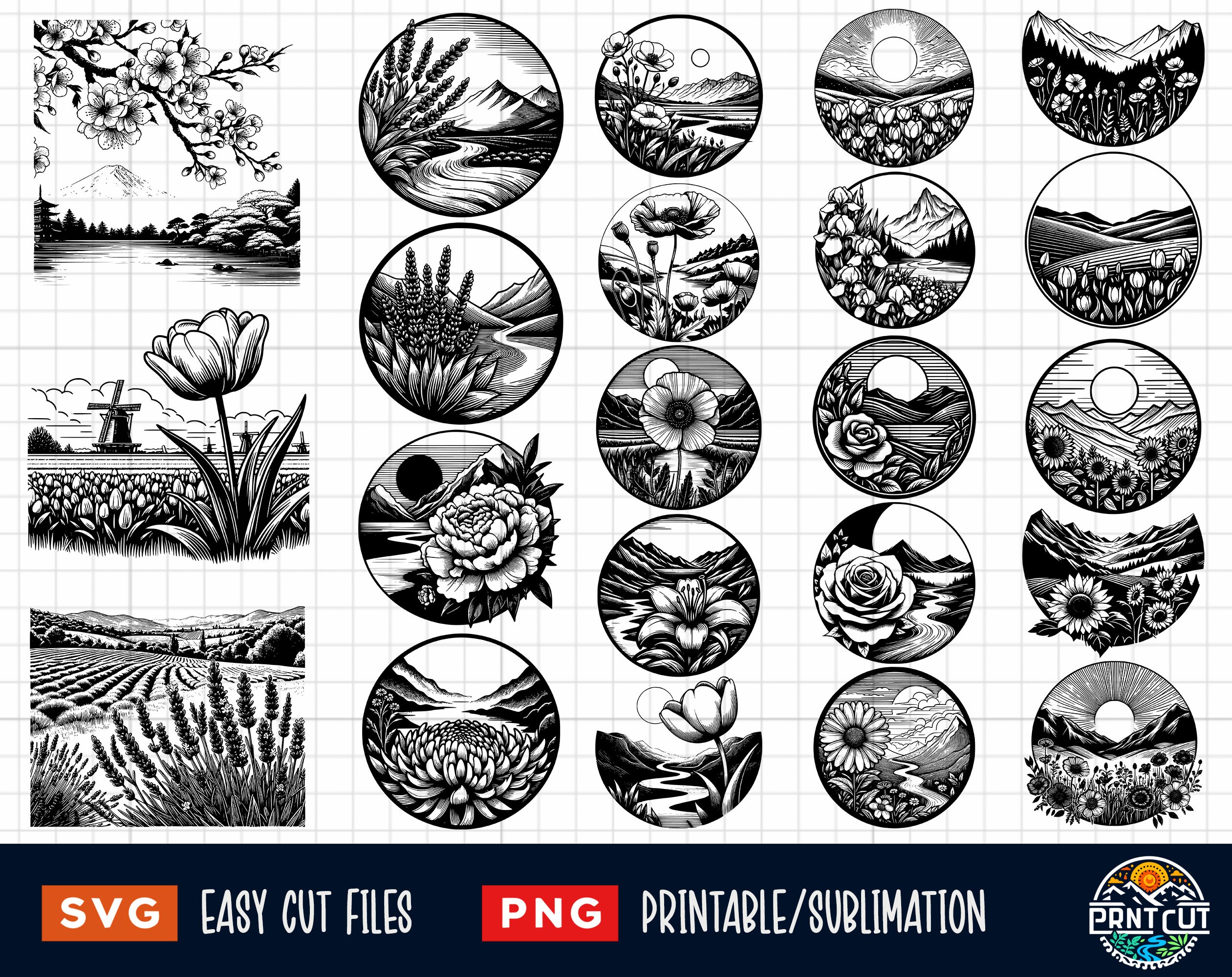 25 Flower Scene SVG Bundle, Flower LASER Cut File, Floral LASER File ...