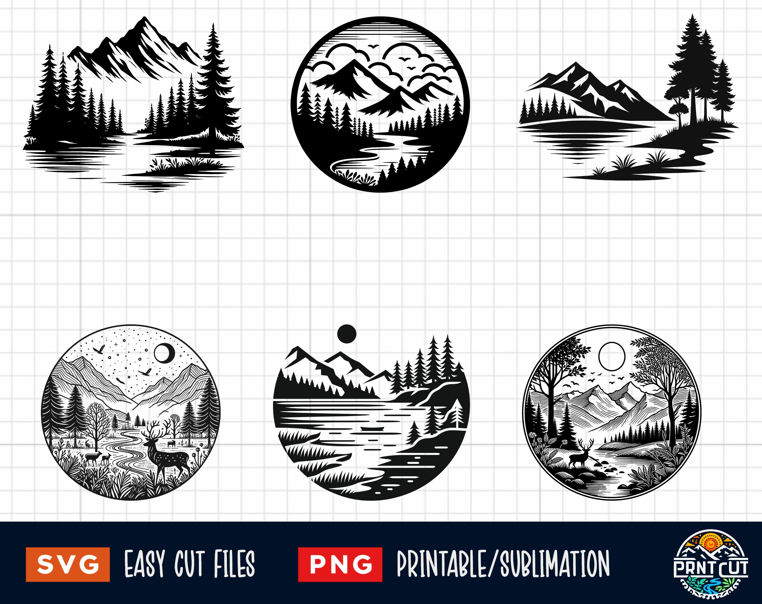 15 Landscape Svg Png, Forest Scene Svg, Landscape Laser Files, Sunset ...