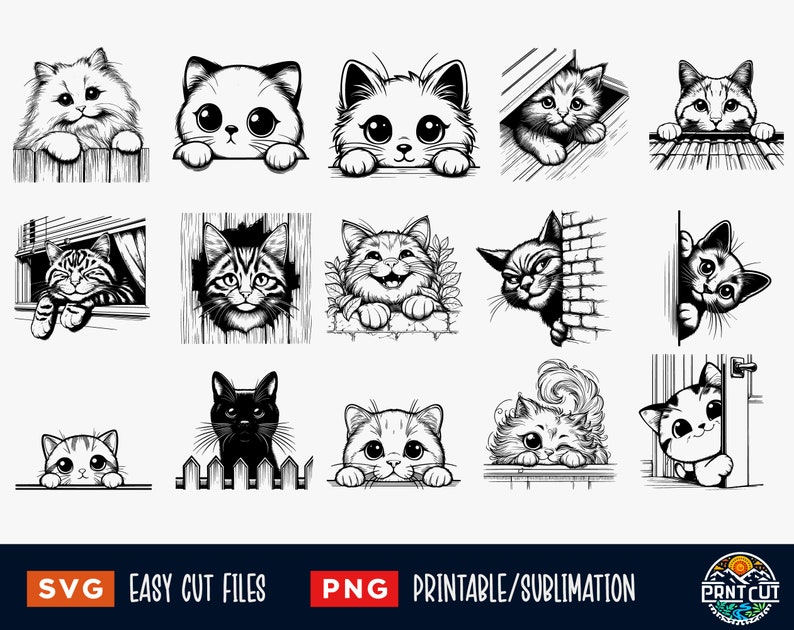 Peeking Cat SVG Bundle, Peeking Cat Svg, Cat Head Svg, Peeking Kitten ...