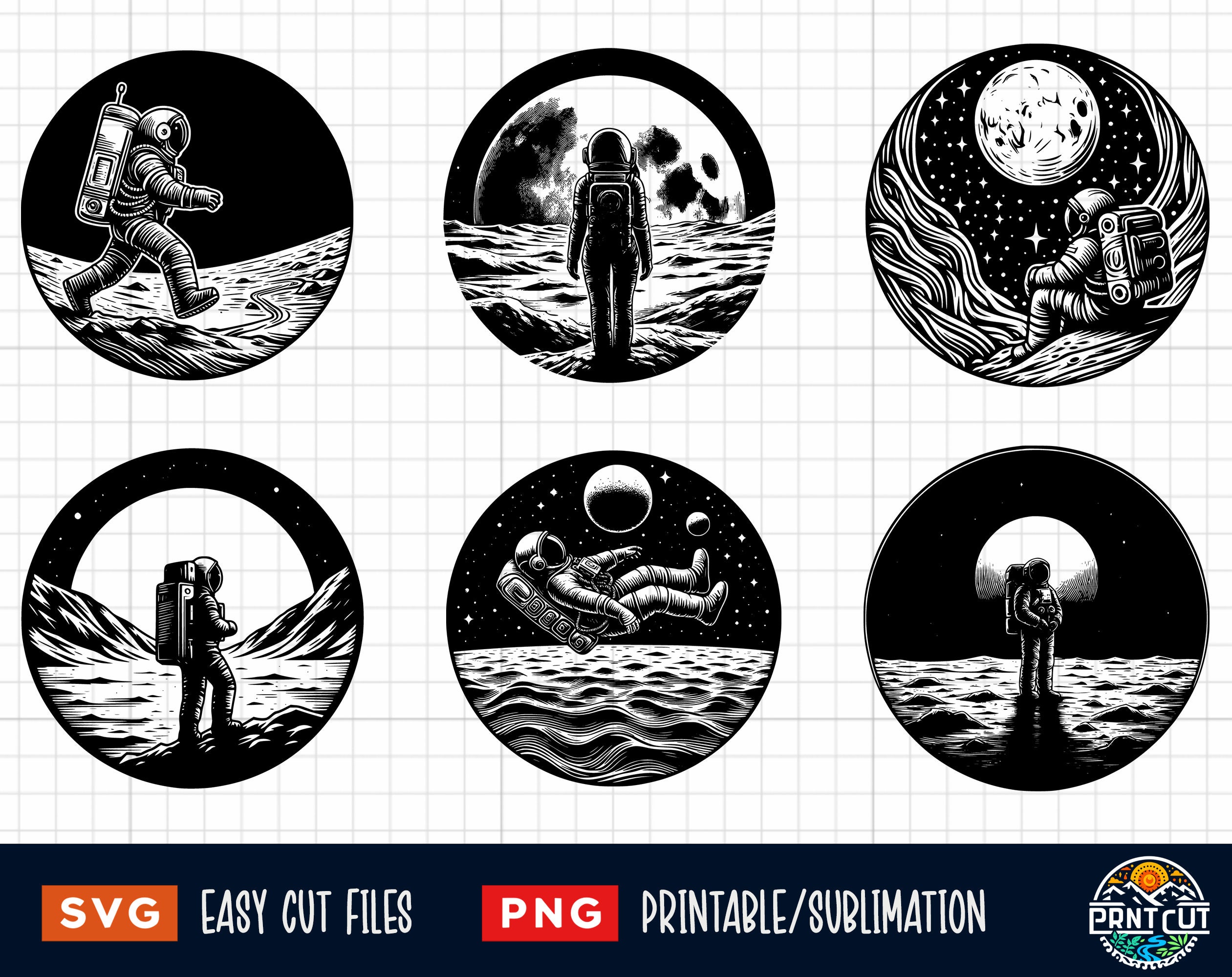 20 Astronaut Moon SVG Png Bundle, Astronaut Scene Svg Png, Lunar ...