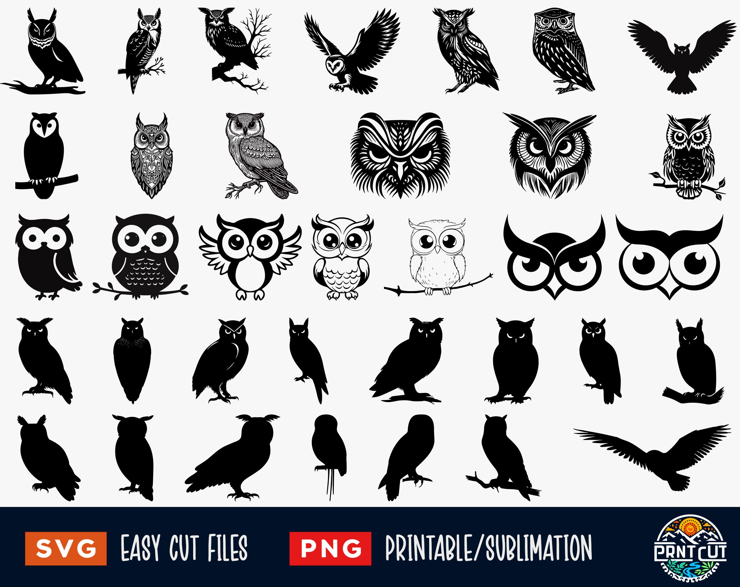 35 Owl SVG Bundle, Owl Svg, Owl Png, Owl Eyes Svg, Owl Cut File, Owls ...