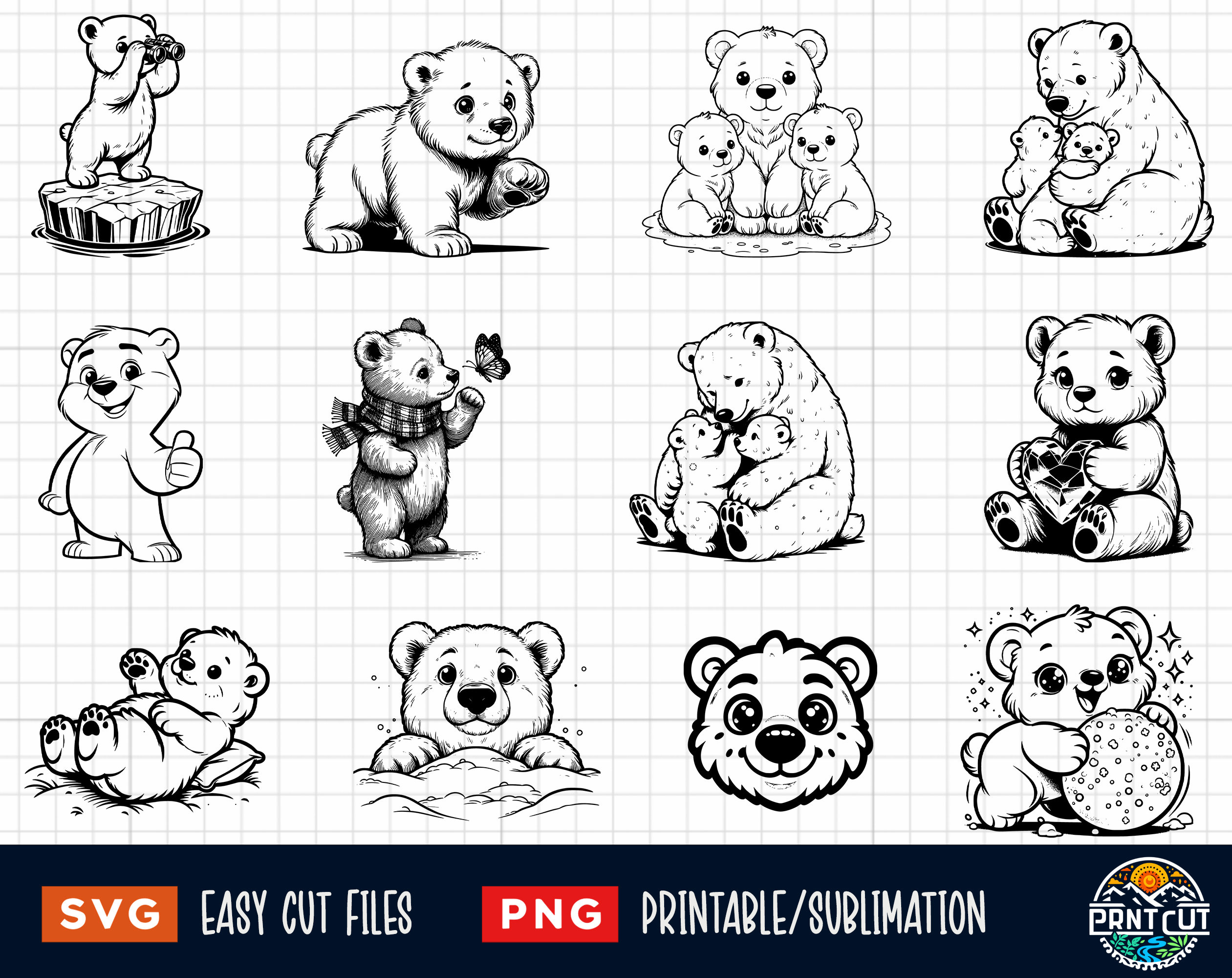 36 Polar Bear SVG PNG Bundle, Baby Polar Bear Family Svg, Cute Bear Svg ...