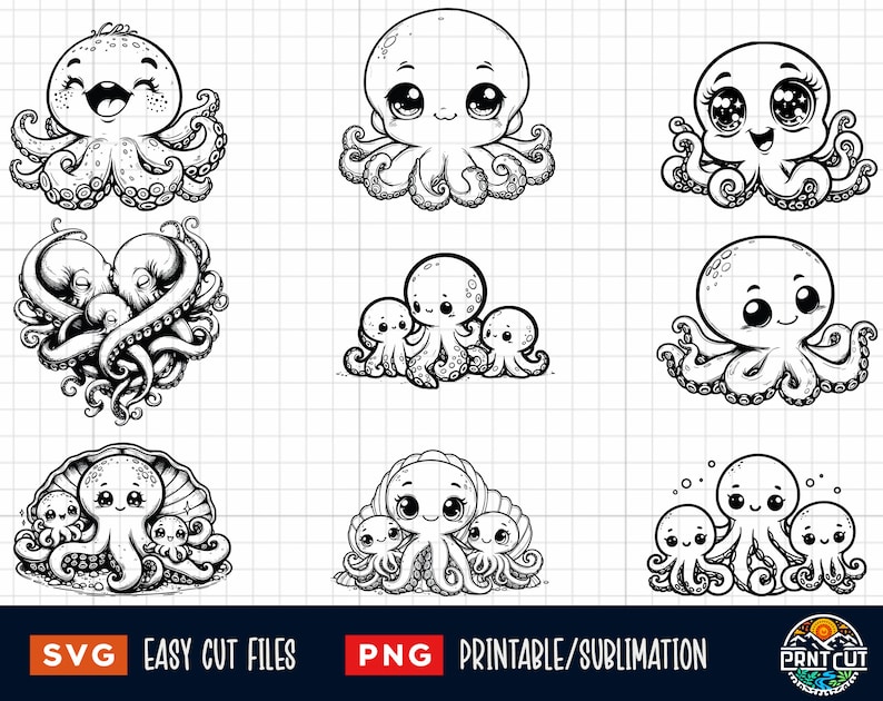 31 Octopus Svg Png Bundle,octopus Svg, Baby Octopus Svg, Octopus Family ...