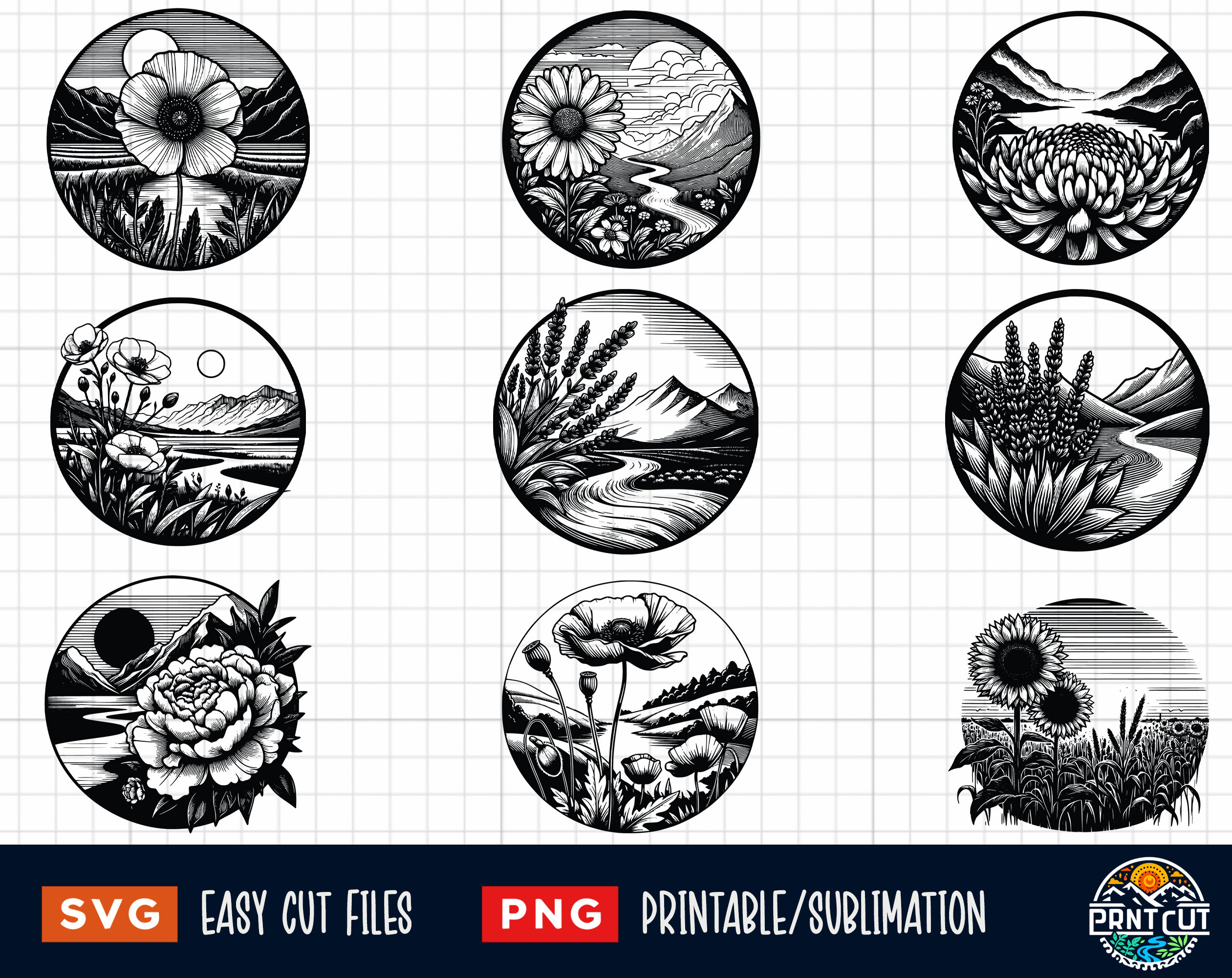 25 Flower Scene SVG Bundle, Flower LASER Cut File, Floral LASER File ...