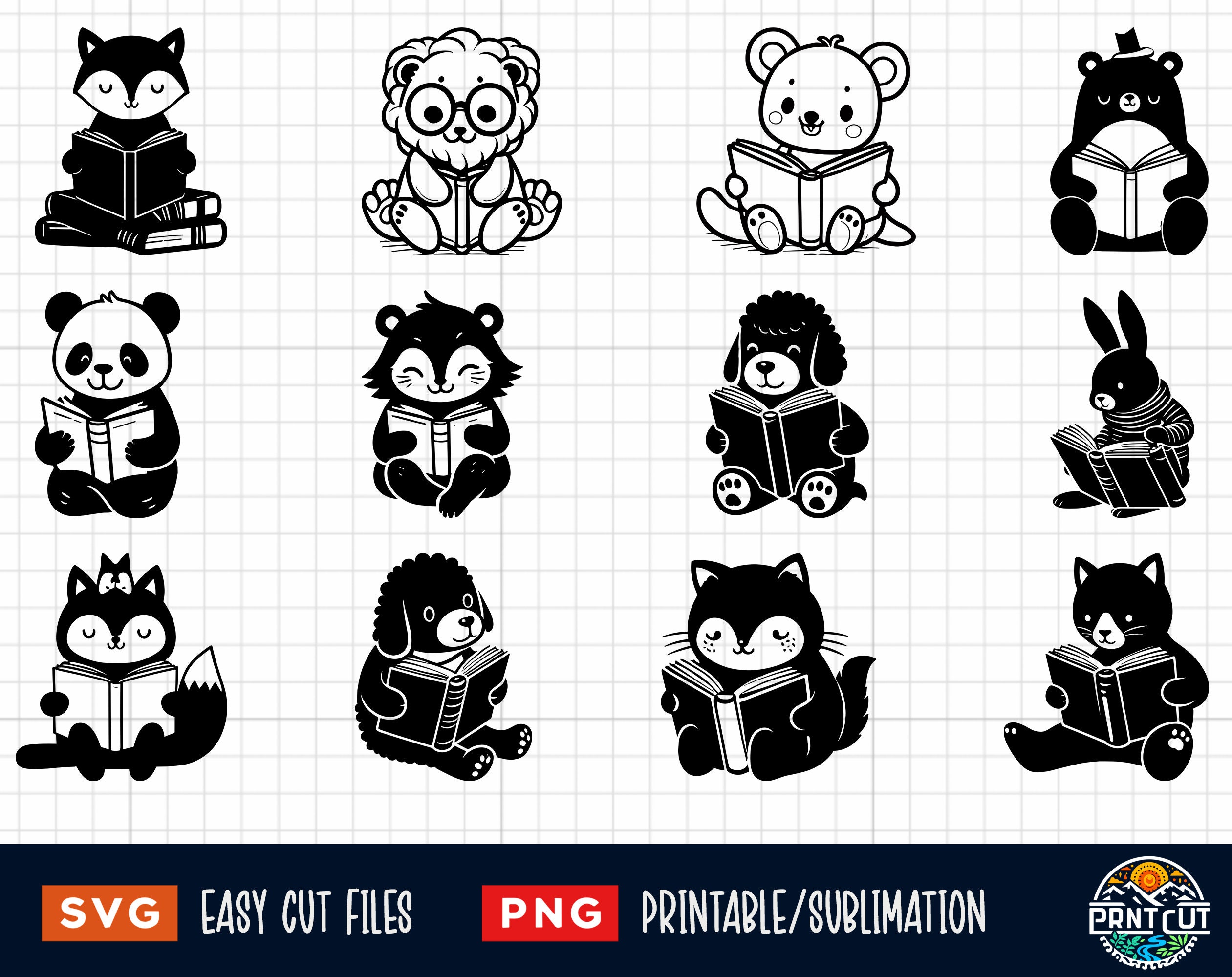 Cute Animal Reading Books Svg, Animal Book Svg, Animal Book Png, Animal ...