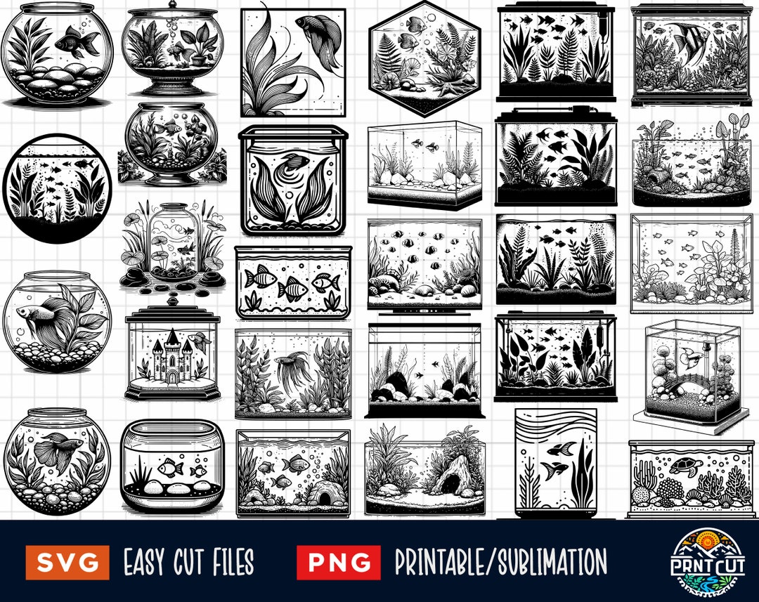 30 Aquarium SVG PNG Bundle, Aquarium Svg, Fish Tank SVG, Fish in ...