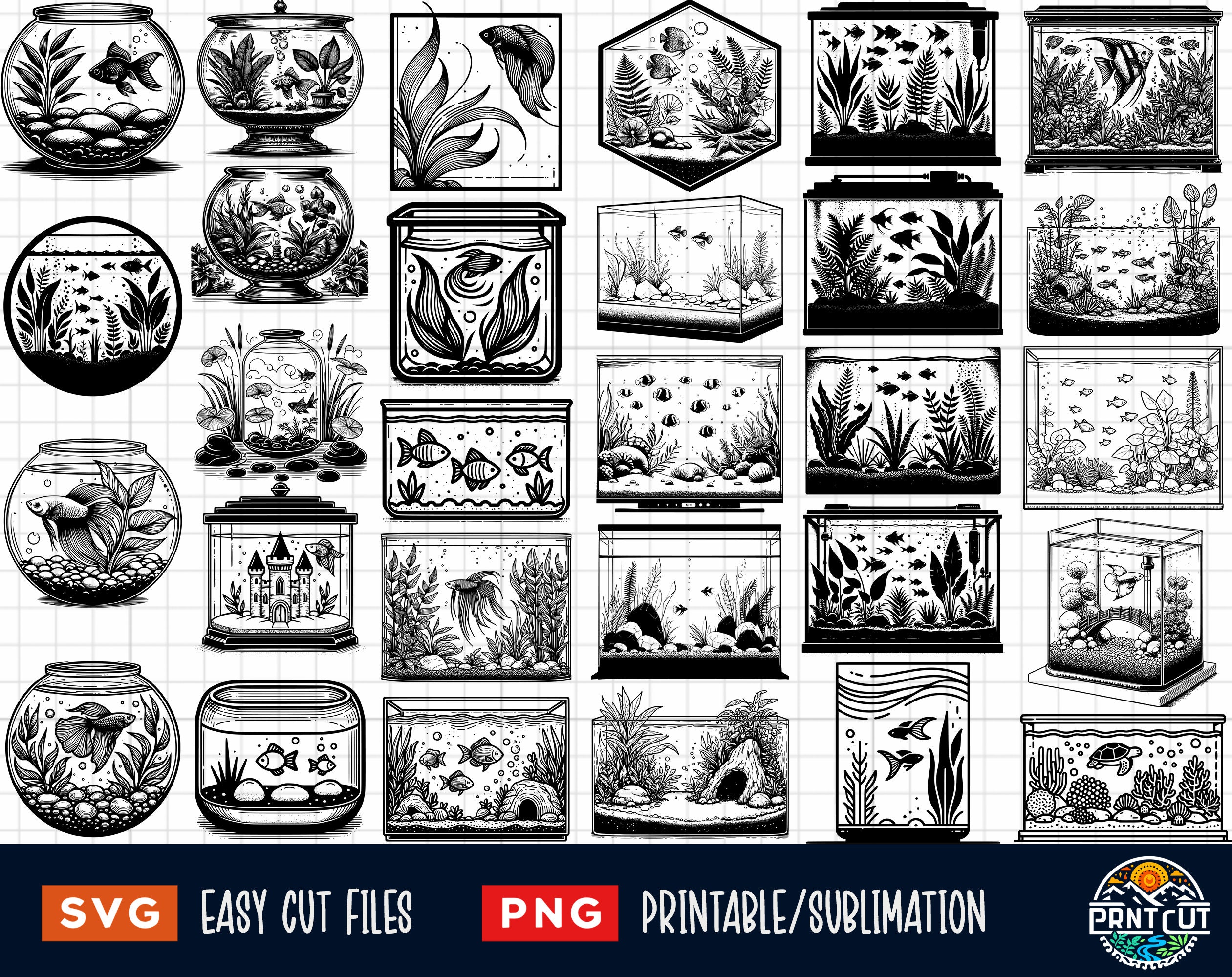 30 Aquarium SVG PNG Bundle, Aquarium Svg, Fish Tank SVG, Fish in ...