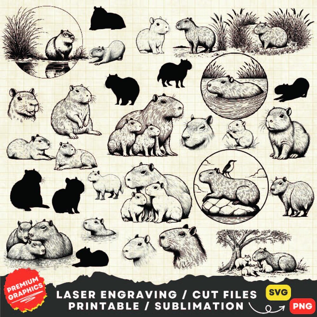 30 Capybara Bundle, Capybara Svg, Capybara Png Clipart, Capybara Head ...