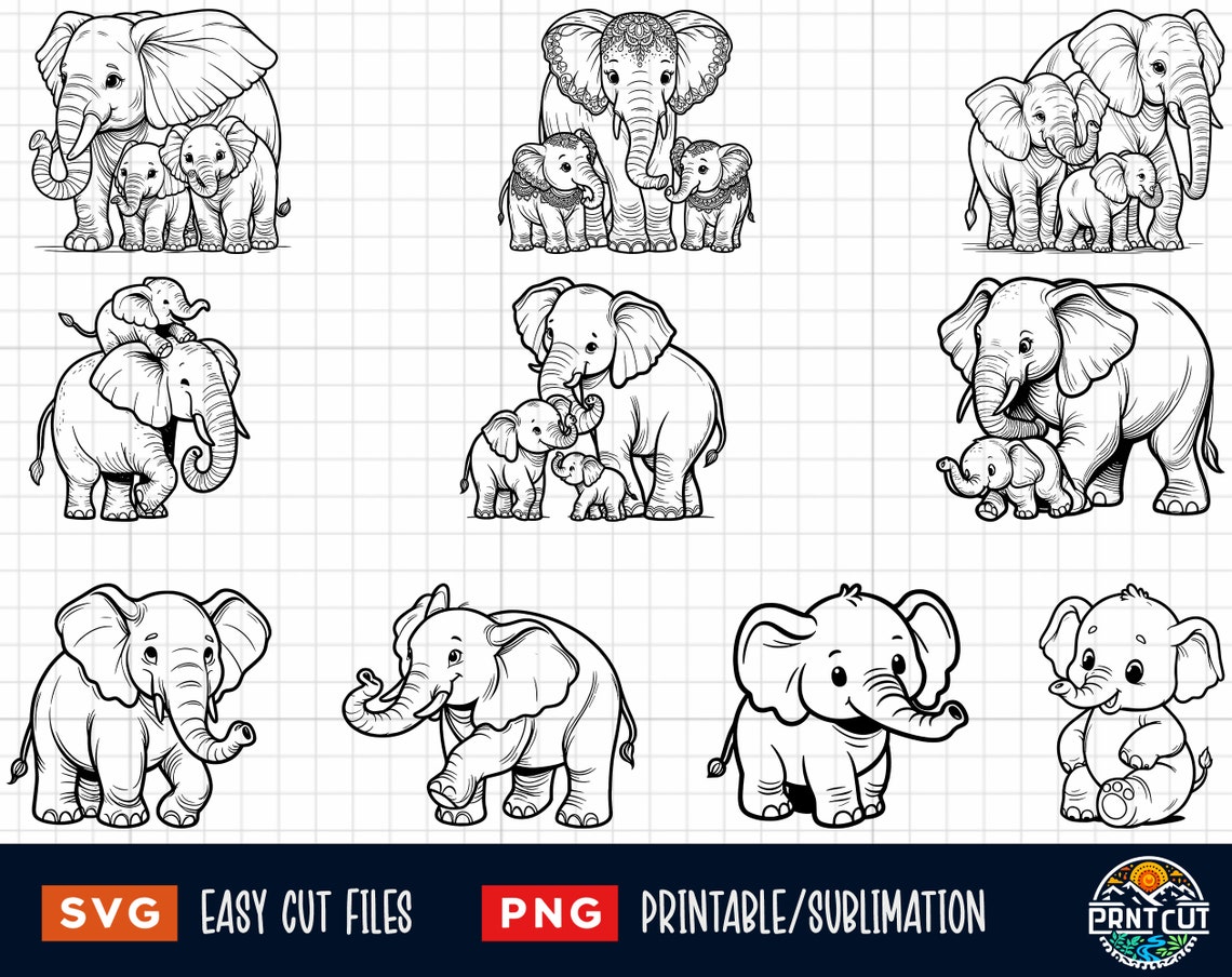 30 Elephant Svg Png Bundle, Elephant Svg, Baby Elephant Svg, Elephant ...