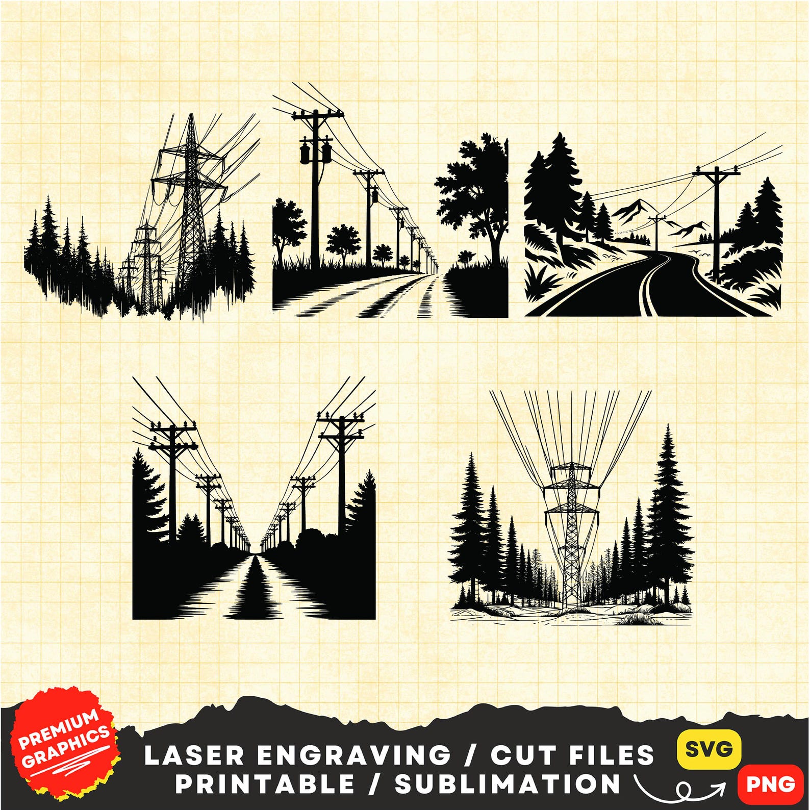 20 Urban Power Lines Svg, Utility Pole Svg, Electric Transmission ...