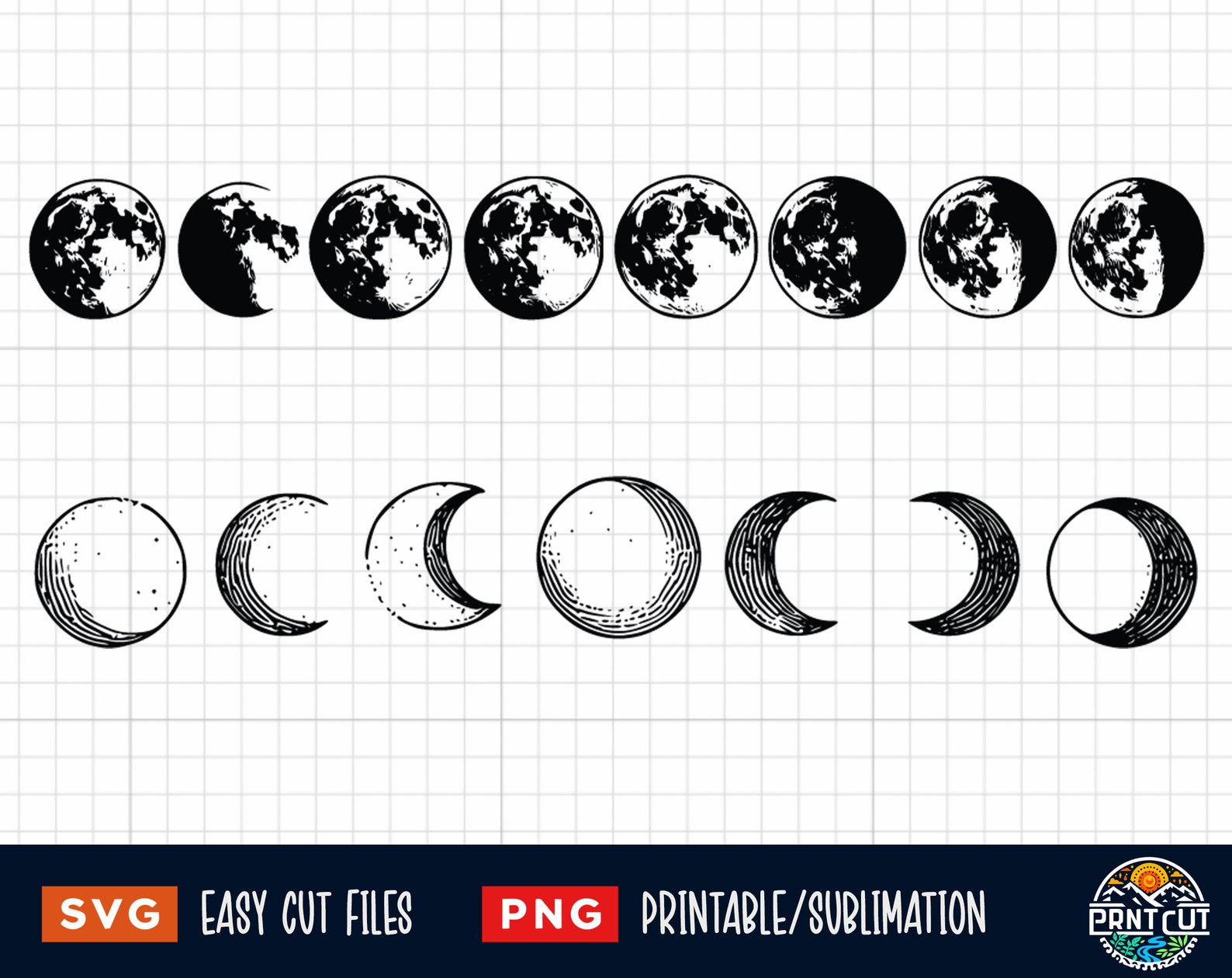 8 Moon Svg Bundle, Moon Phase SVG Png, Lunar Phases Svg, Moon Phase ...