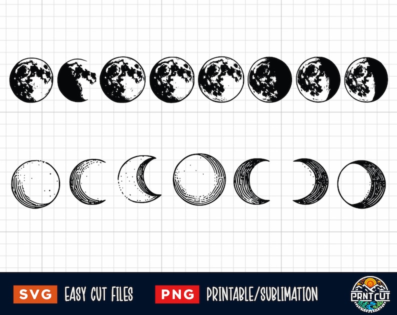 8 Moon Svg Bundle, Moon Phase SVG Png, Lunar Phases Svg, Moon Phase ...