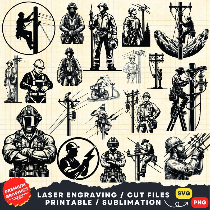 20 Lineman Svg Bundle, Lineman Svg Png Clipart, Lineman Scene Svg ...