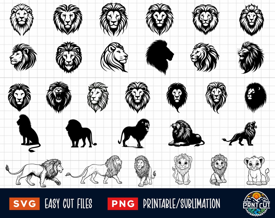 Paquete SVG de 30 León, León Svg, León Png, Cabeza de León Svg Png ...