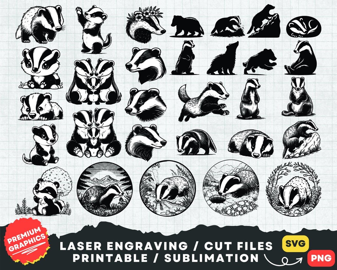 30 Badger Svg Bundle, Cute Badger Svg, Badger Png Clipart, Badger Laser ...