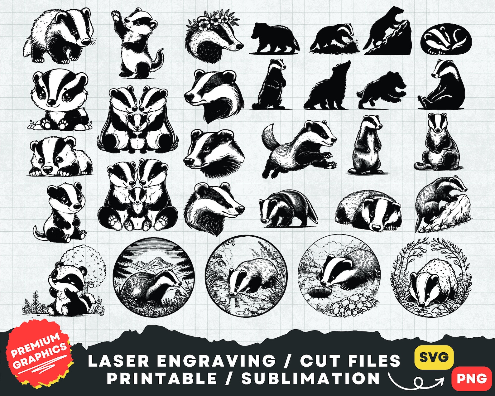 30 Badger Svg Bundle, Cute Badger Svg, Badger Png Clipart, Badger Laser ...