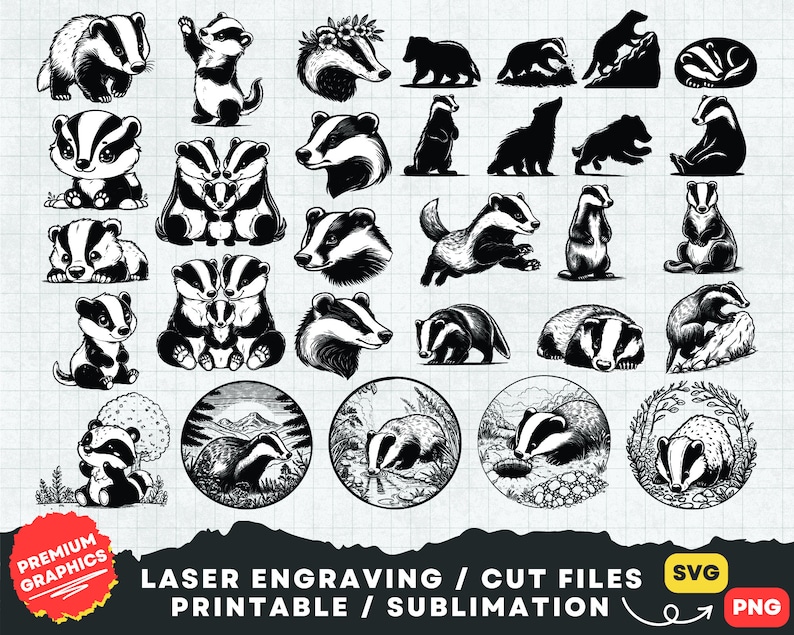 30 Badger Svg Bundle, Cute Badger Svg, Badger Png Clipart, Badger Laser ...