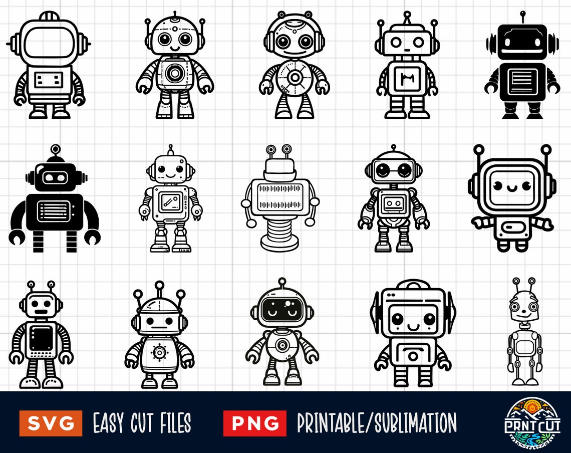 30 Robot SVG Bundle, Robot Svg, Robot Png, Robot Coloring Pages, Robot ...